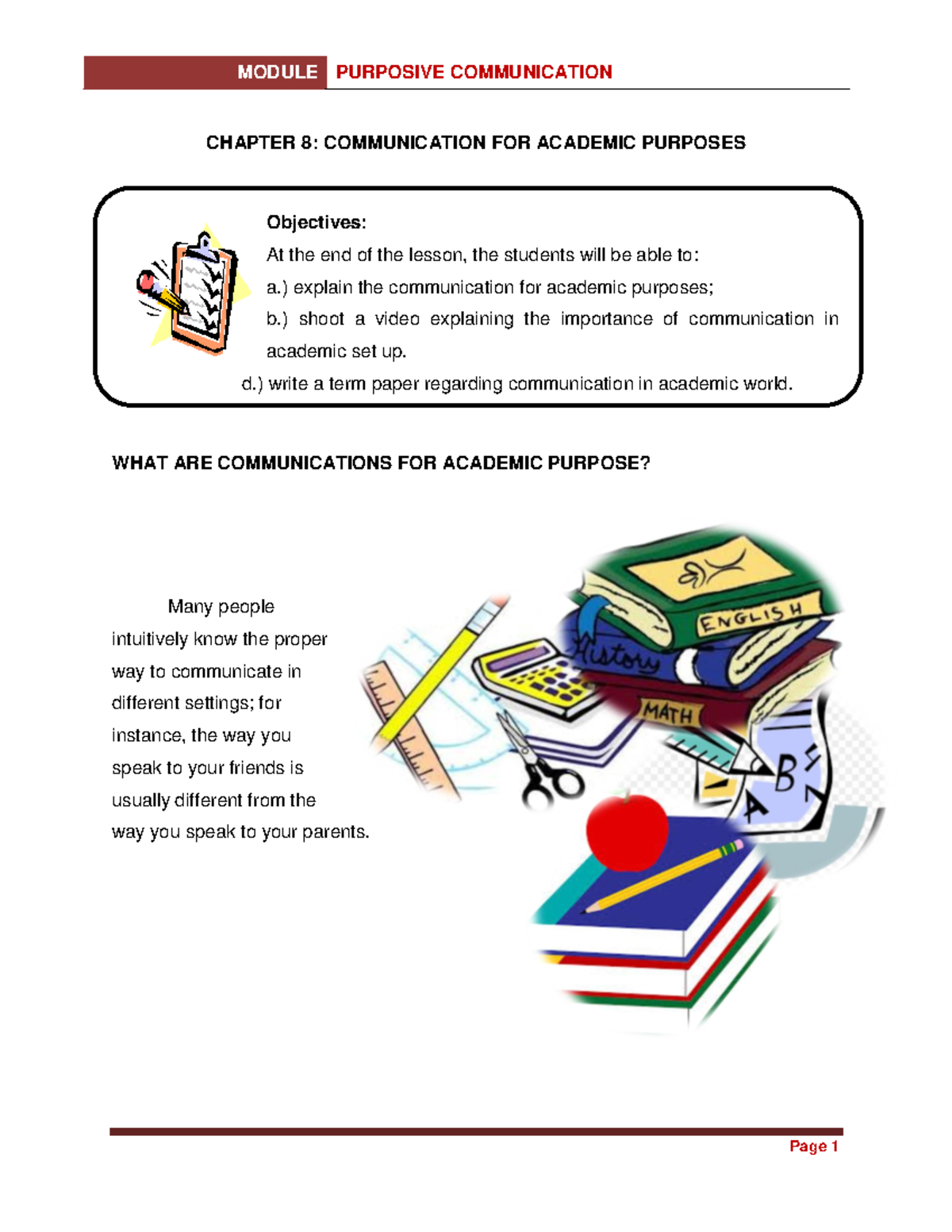 Chapter 8 ENG01 Purposive Communication - CHAPTER 8: COMMUNICATION FOR ...