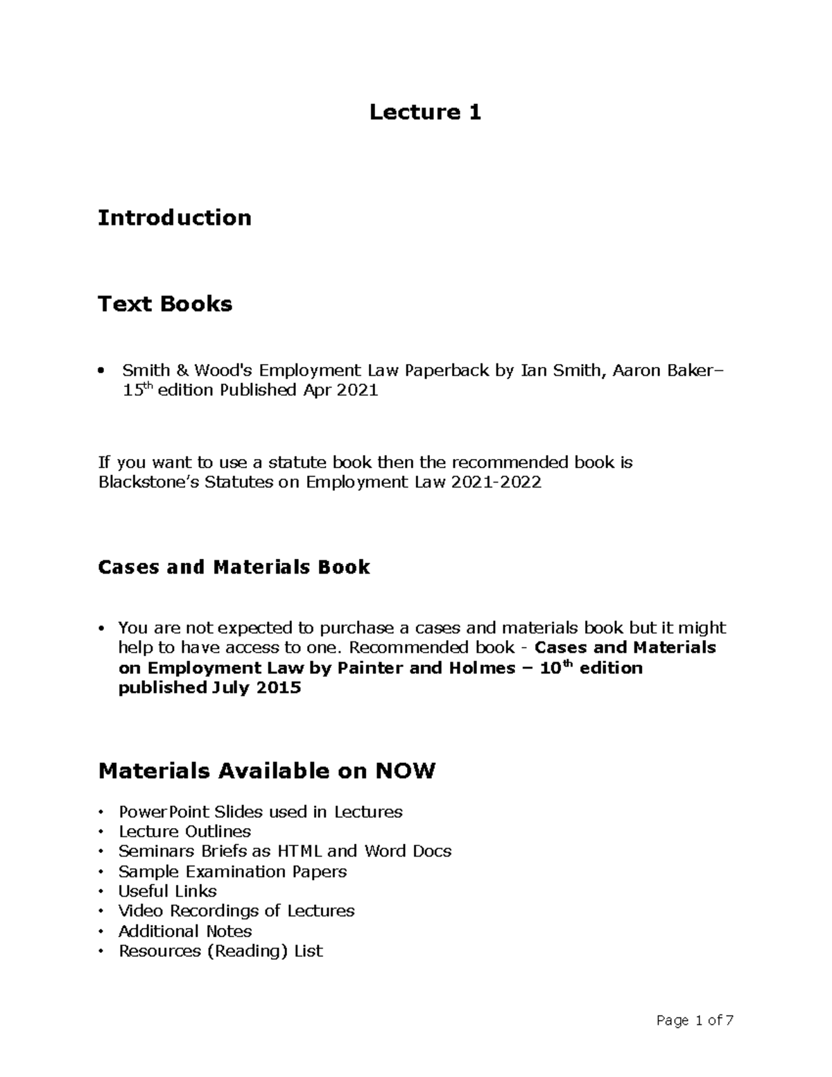Lecture outline 1 (1) - Lecture 1 Introduction Text Books Smith & Wood ...