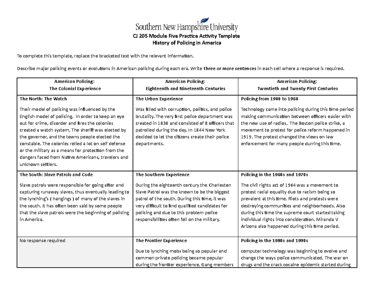 CJ 205 Module Five Practice Activity Template - CJ 205 Module Five ...