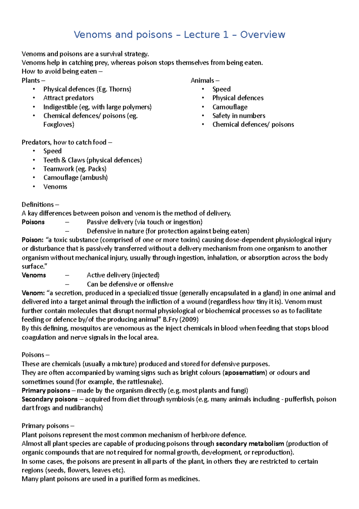 Venoms and Poisons Lecture 1 - Venoms and poisons – Lecture 1 ...