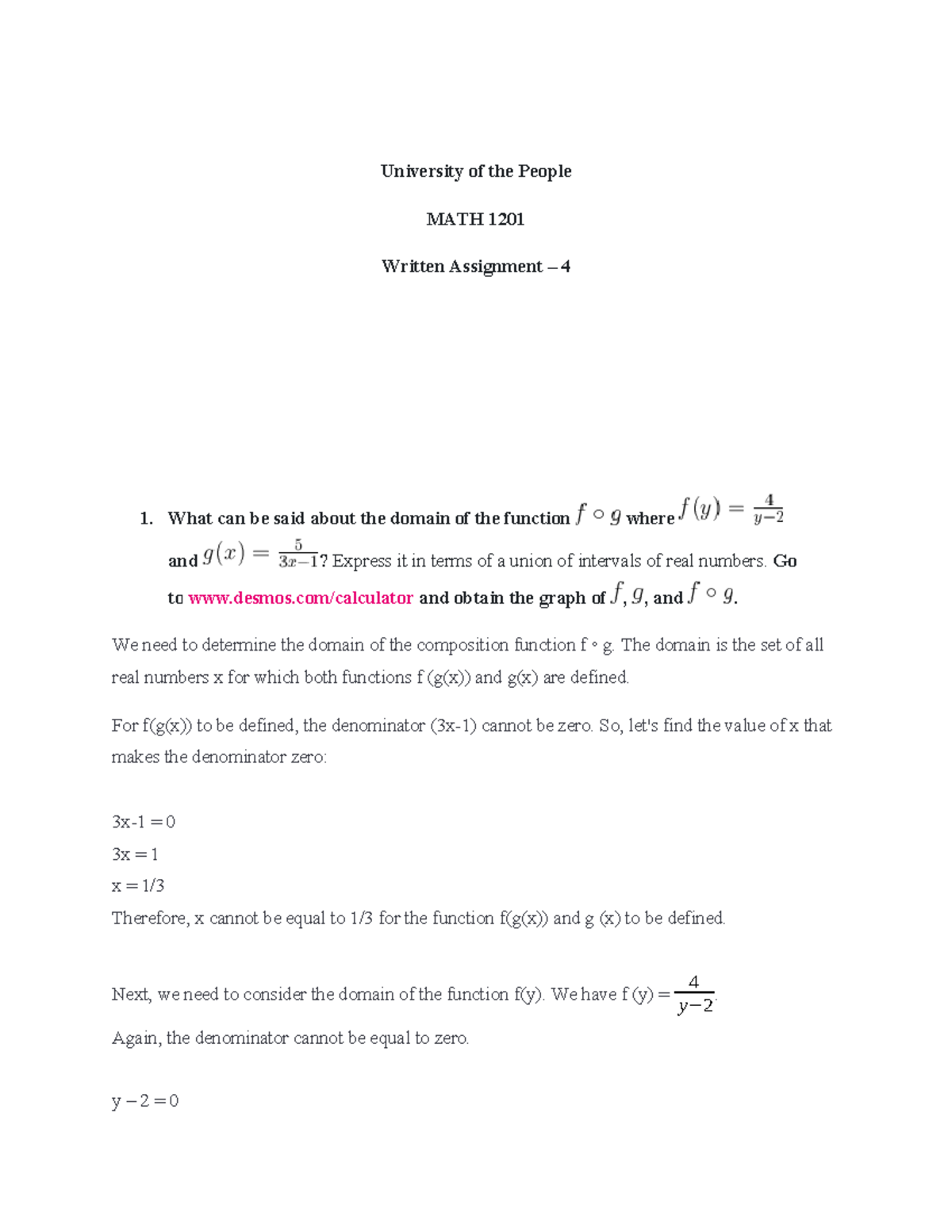 MATH 1201 written assignment 4 - University of the People MATH 1201 Written Assignment – 4 What ...