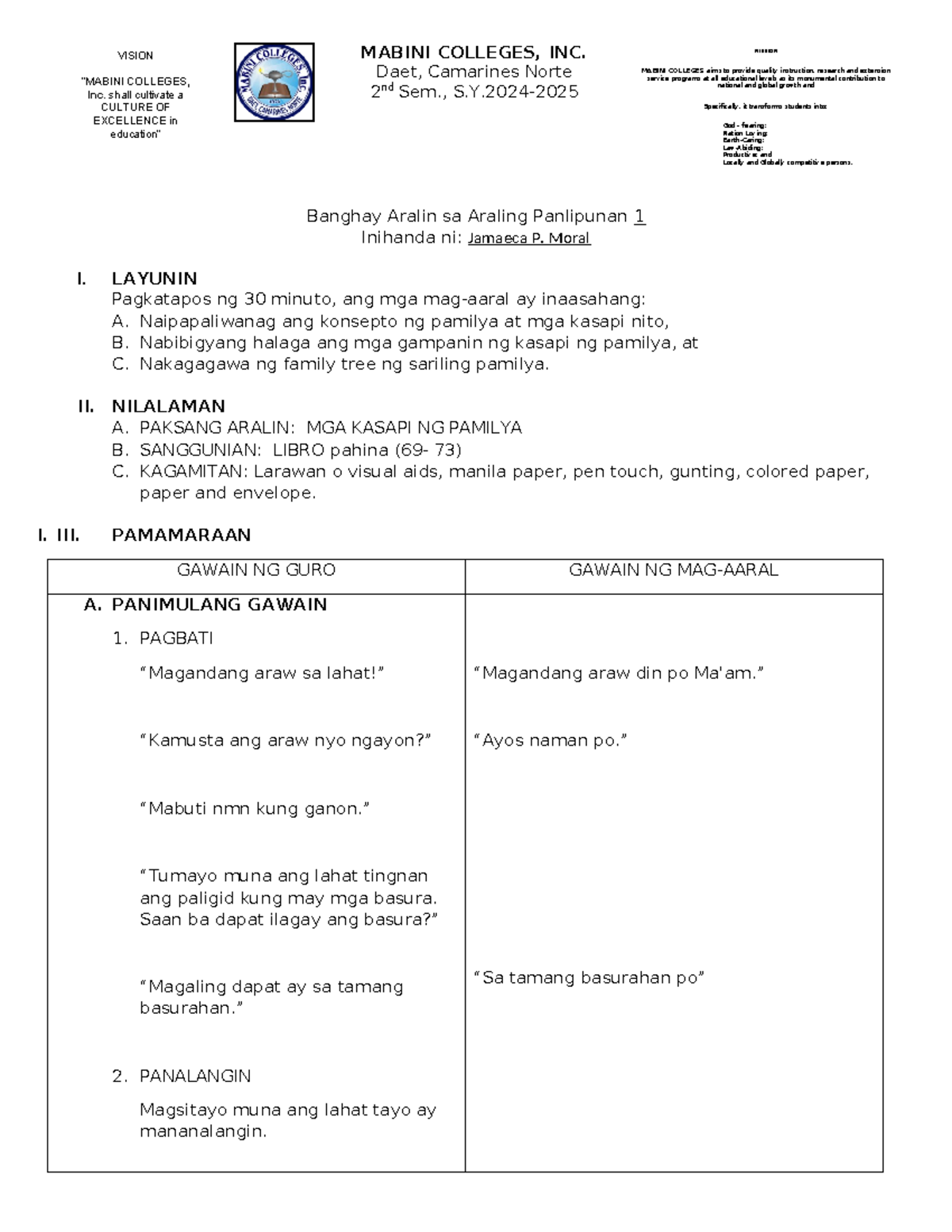 Banghay Aralin sa AP BY Jamjam final na talaga - MABINI COLLEGES, INC ...