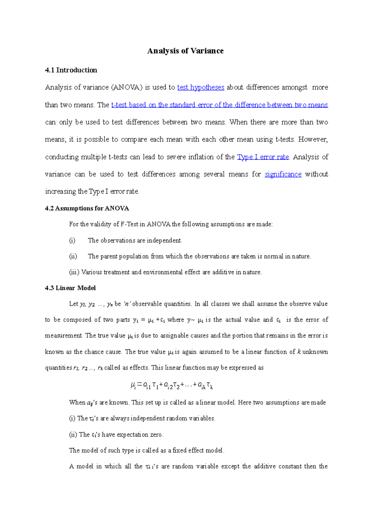 Analysis of Variance - Quantitative Methods and Business Statistics ...