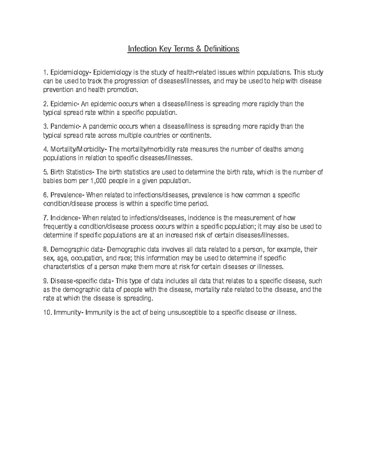 Infection Key Terms - This study can be used to track the progression ...