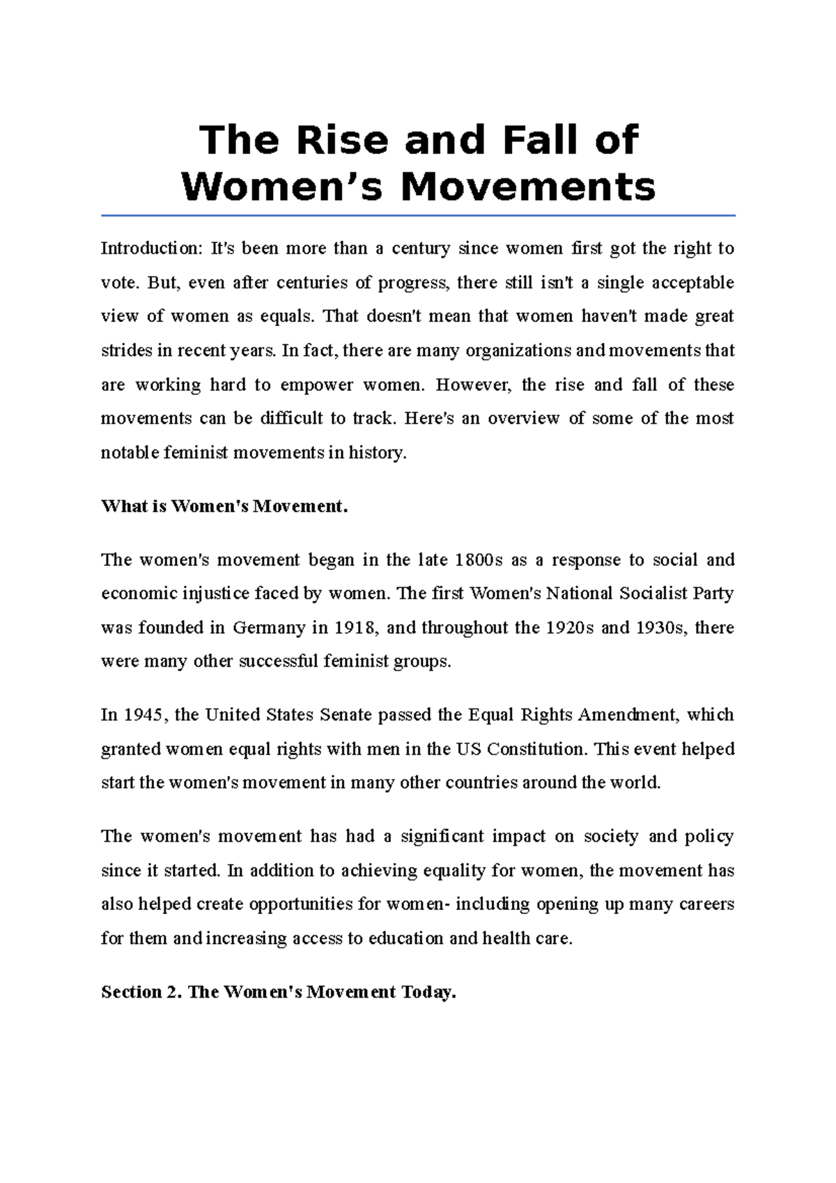The Rise and Fall of Women’s Movements - The Rise and Fall of Women’s ...