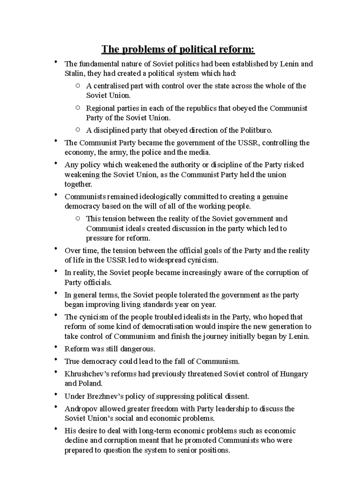 Gorbachev's reforms - The problems of political reform: The fundamental ...