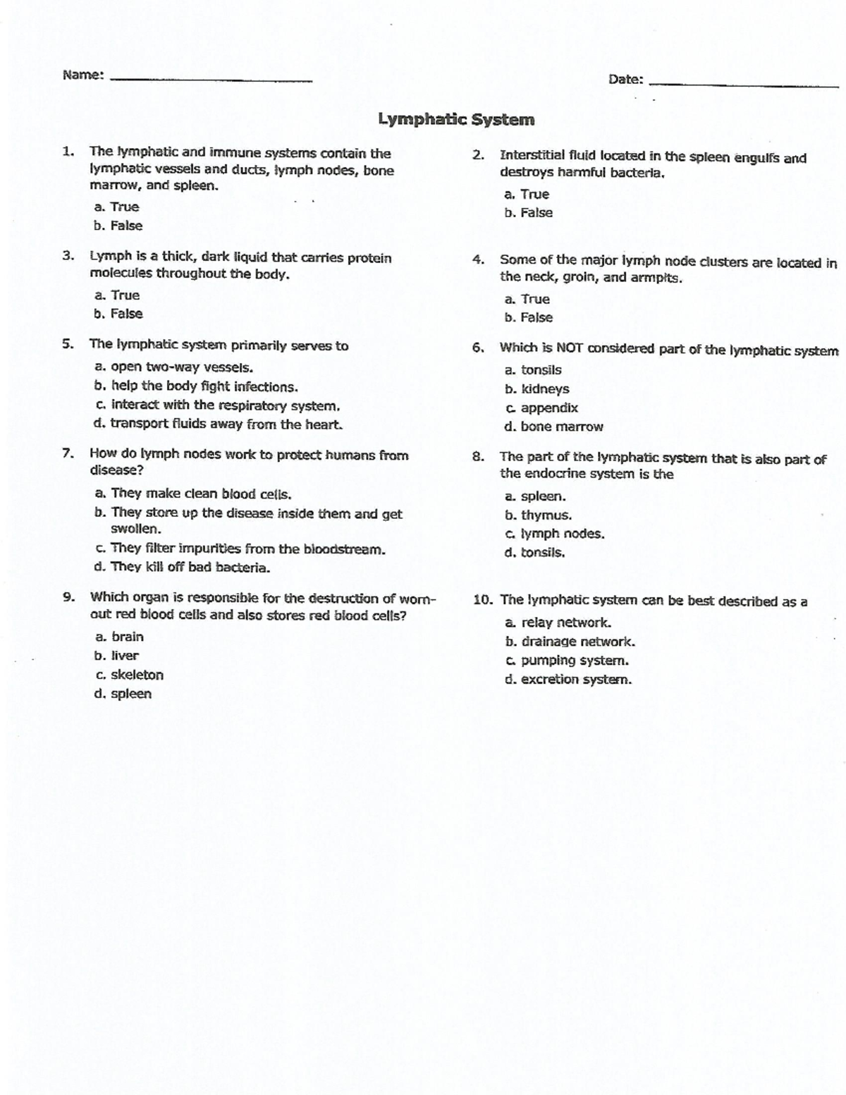 Lymphatic System Worksheets-3 - Diploma in Accountancy / Financial ...