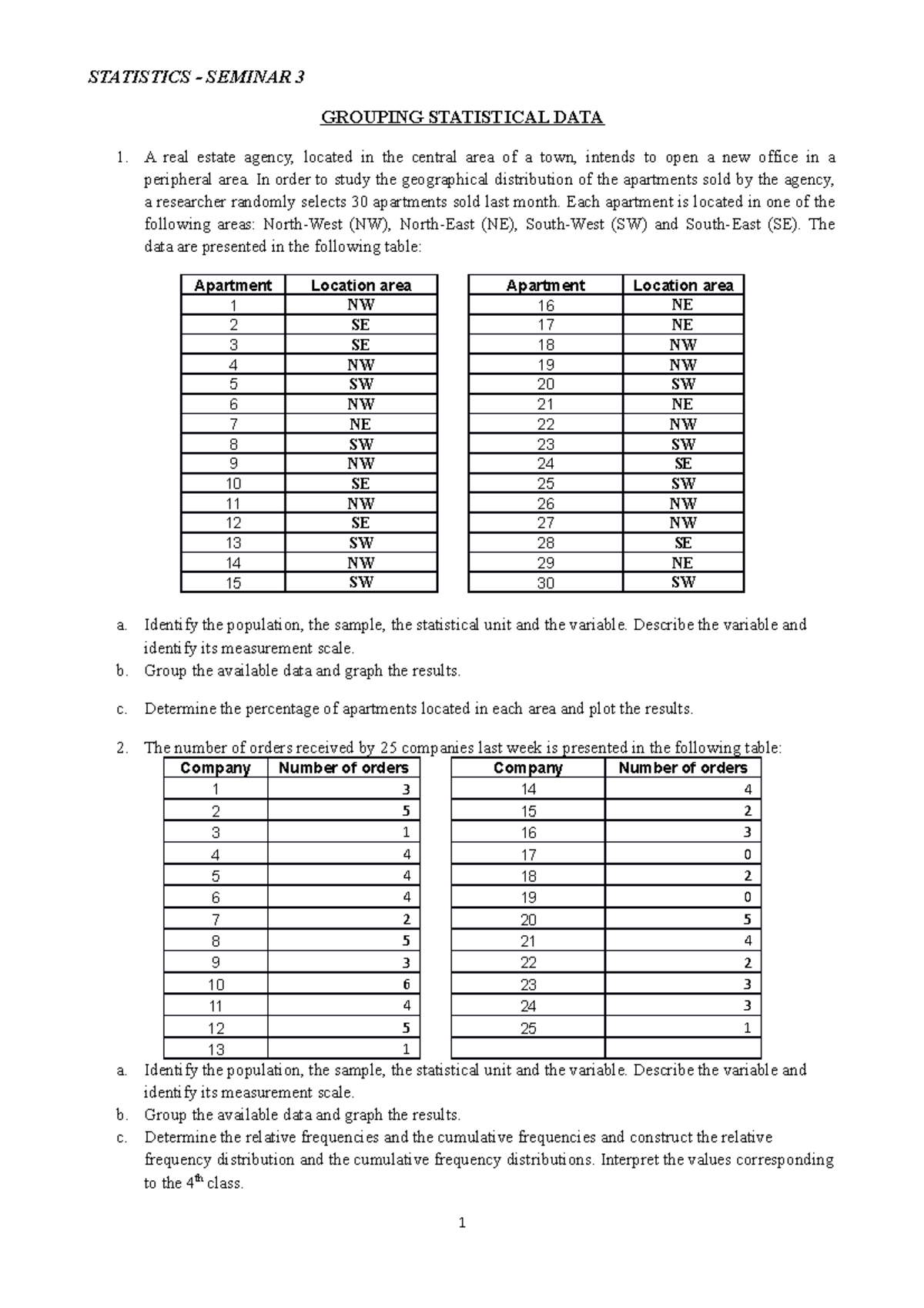 Seminar 3 Grouping data - STATISTICS - SEMINAR 3 GROUPING STATISTICAL ...