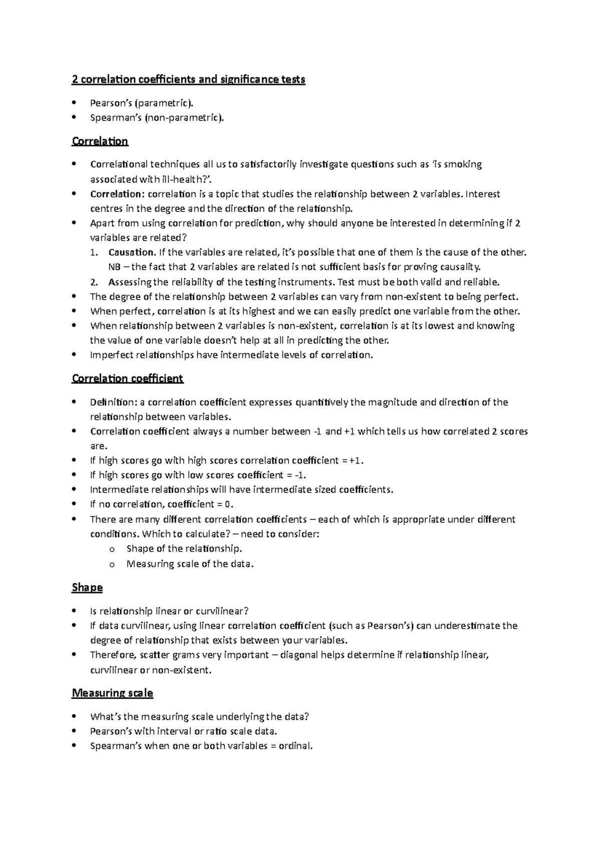 2 correlation coefficients and significance tests - Spearman’s (non ...