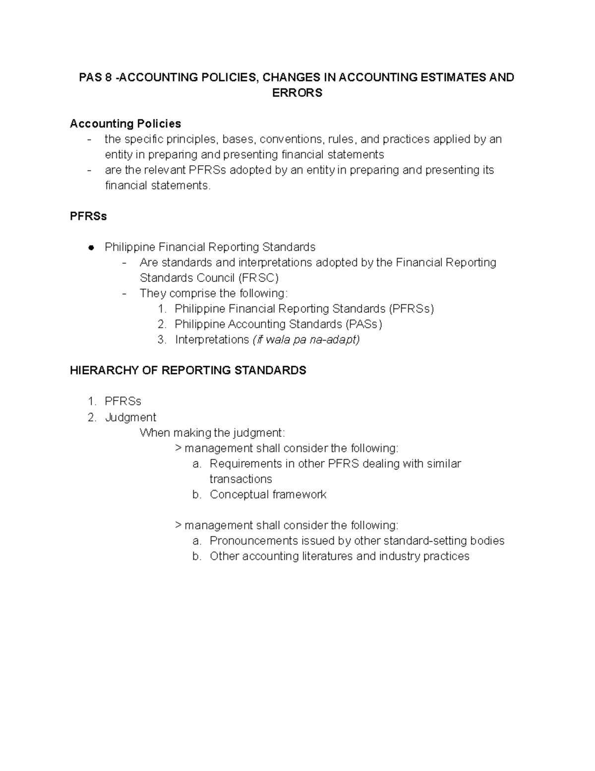 PAS 8 CFAS LECTURE NOTES - PAS 8 -ACCOUNTING POLICIES, CHANGES IN ...