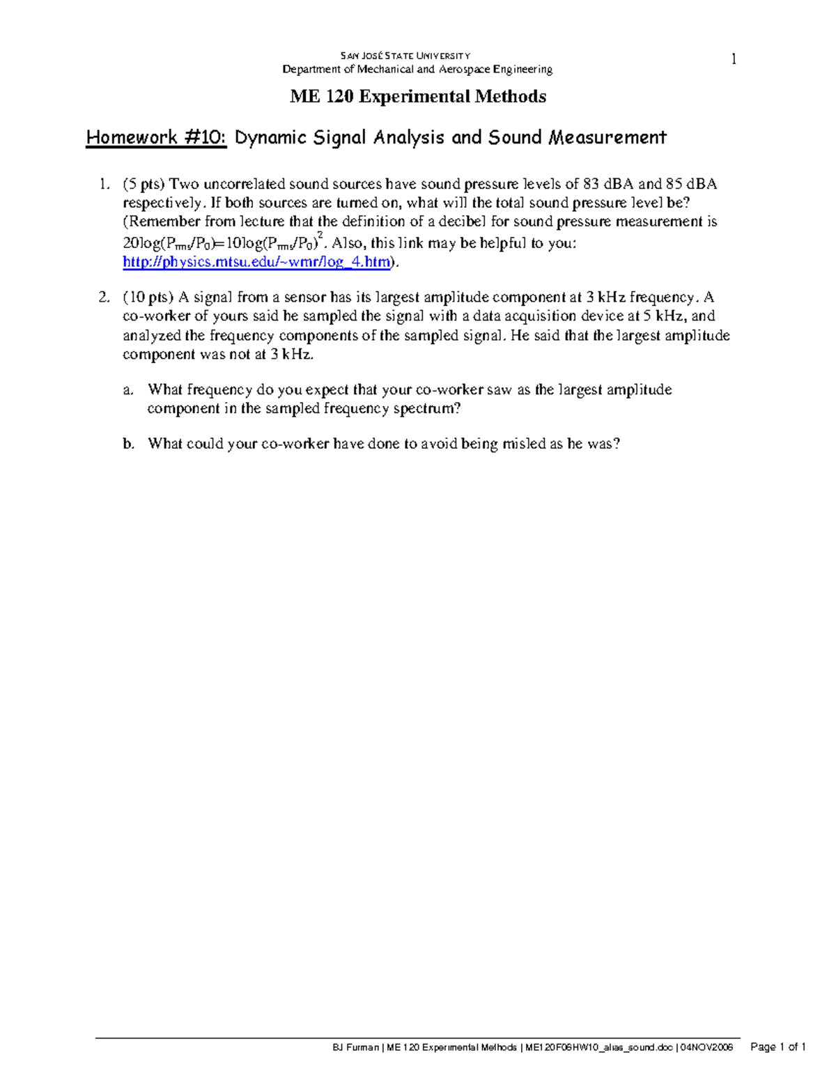 ME 120 Homework 10 - SAN JOSÉ STATE UNIVERSITY 1 Department of ...