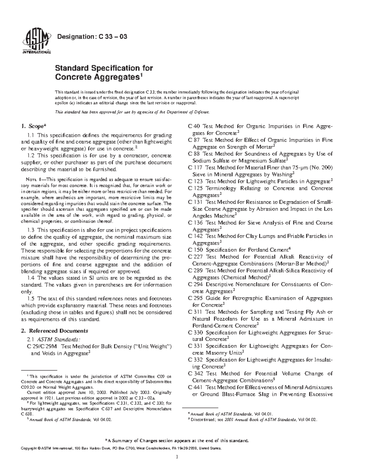 ASTM C 33-03 Especificacioón Estándar PARA Agregados PARA Concreto ...