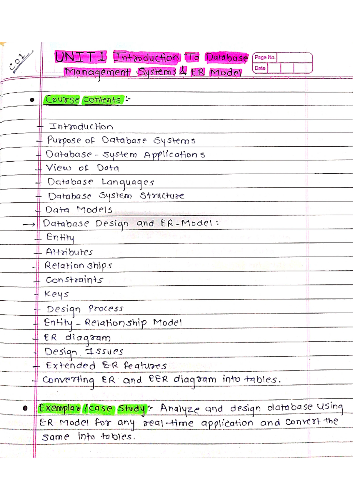 UNIT 1 HW Notes - COL UNITI Introduction To Database Page No ...