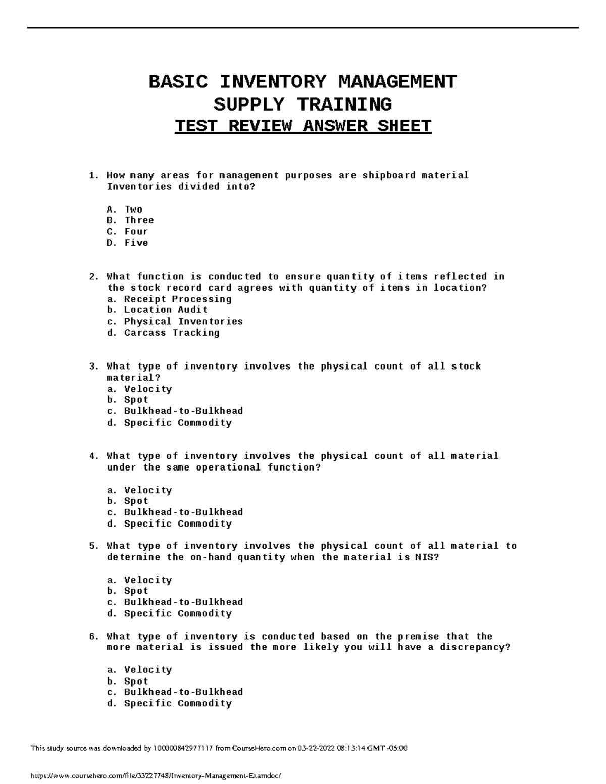 Inventory Management Exam - Accountancy - DLSU - Studocu