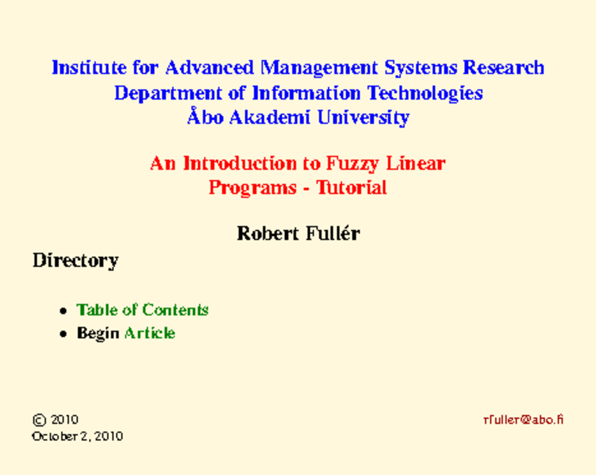 An Introduction to Fuzzy Linear program (A1) - Institute for Advanced ... An Introduction to Fuzzy Linear program (A1) - Institute for Advanced ...