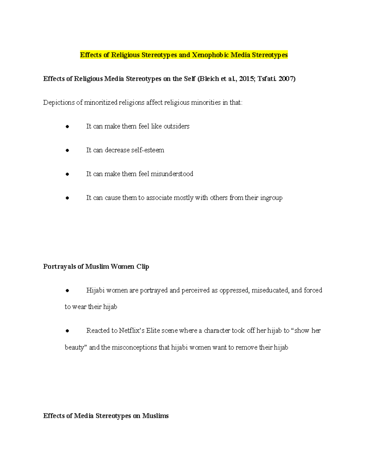 Media Stereotypes Capstone Notes Unit 4 Part 2 - Effects of Religious ...