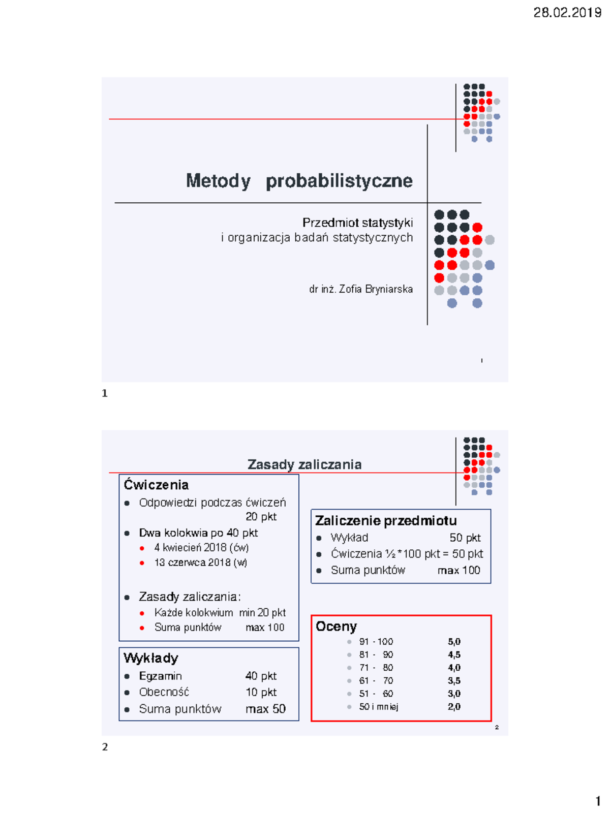 MP 1 definicje 2019 - Metody probabilistyczne - Warning: TT: undefined function: 32 - Studocu