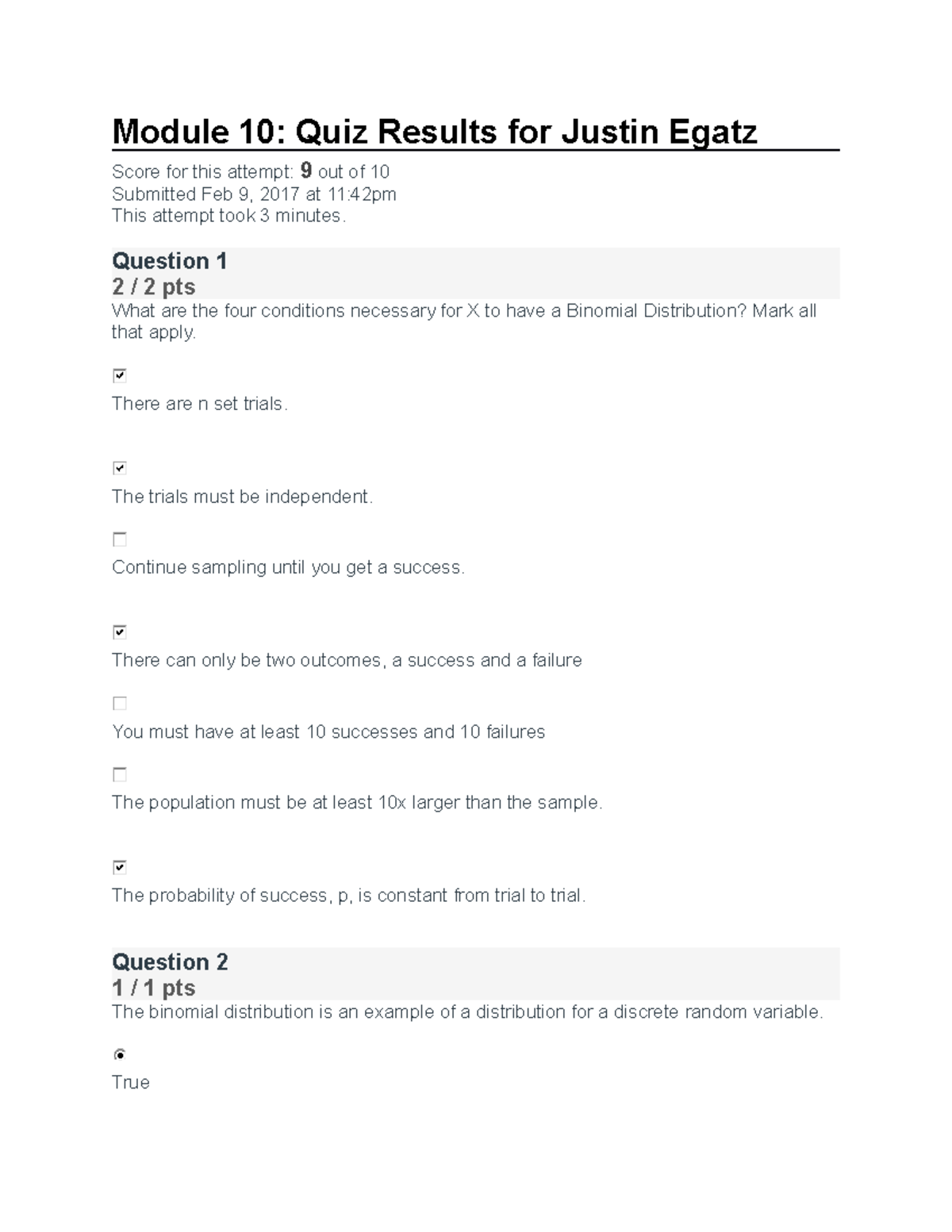 Quizzes 12-14 - Module 10: Quiz Results for Justin Egatz Score for this ...