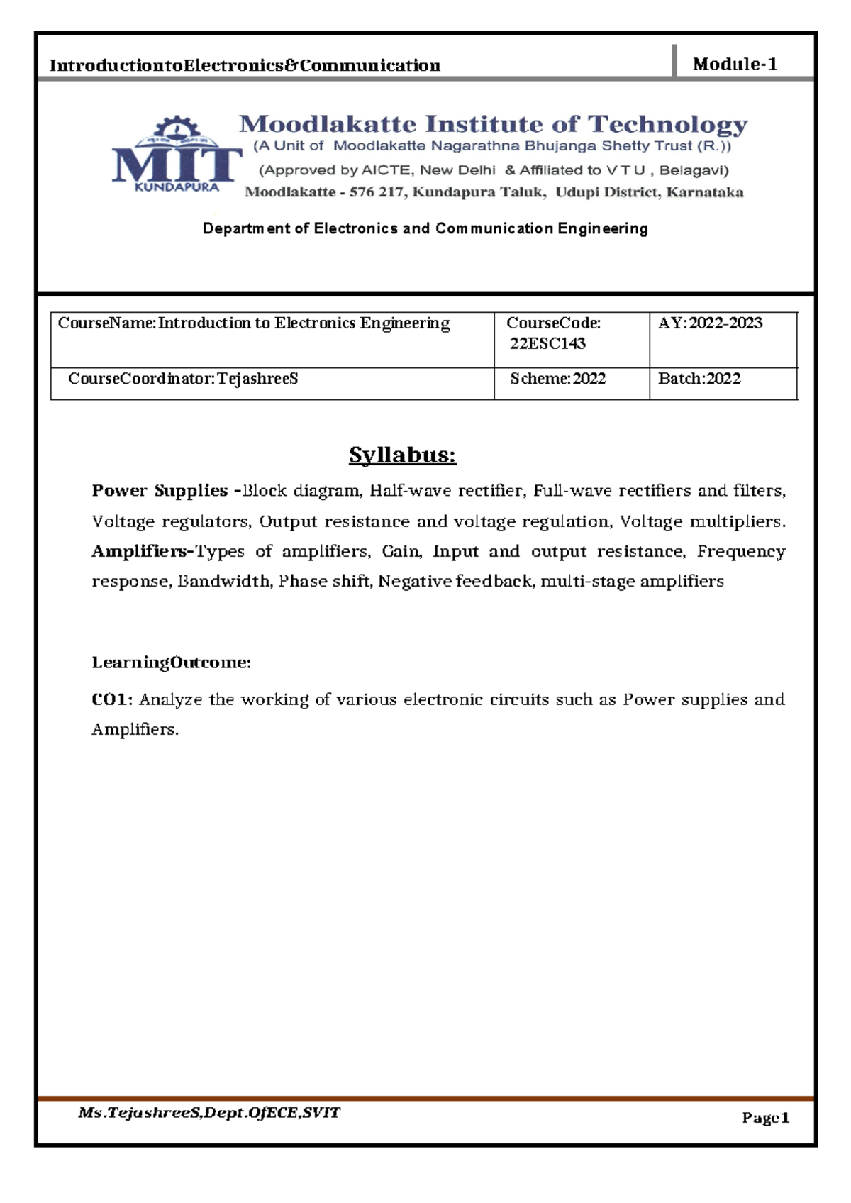moule1 notes of IEE - IntroductiontoElectronics&Communication Module- 1 ...