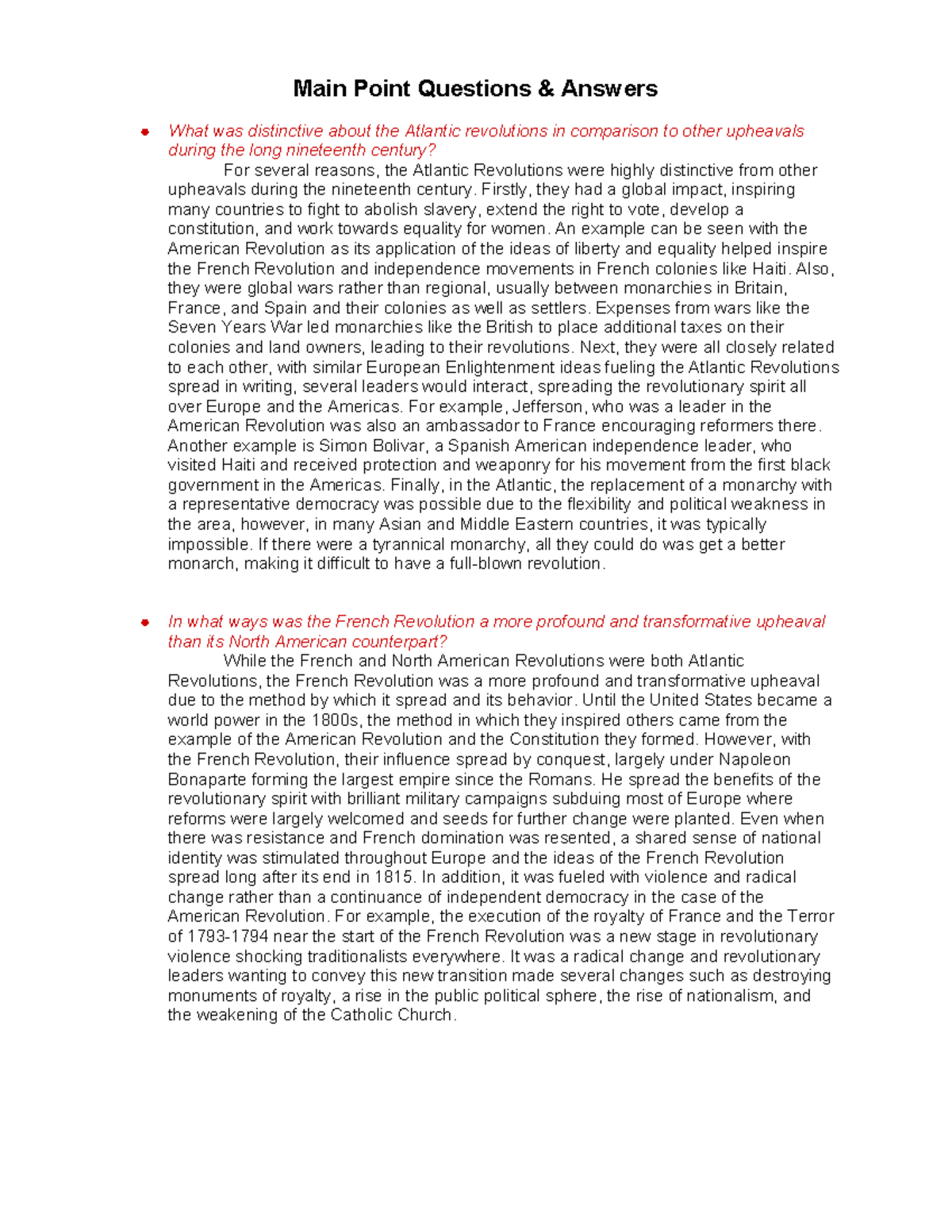 Main Point Questions & Answers - Main Point Questions & Answers What ...