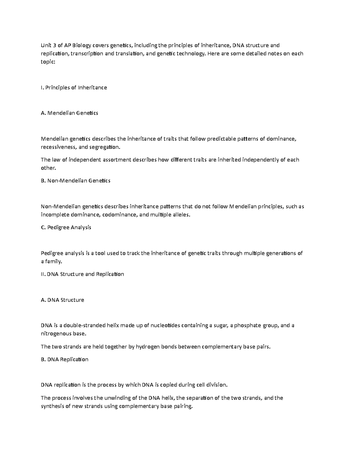 Topic 3 - Class Notes - Unit 3 of AP Biology covers genetics, including ...