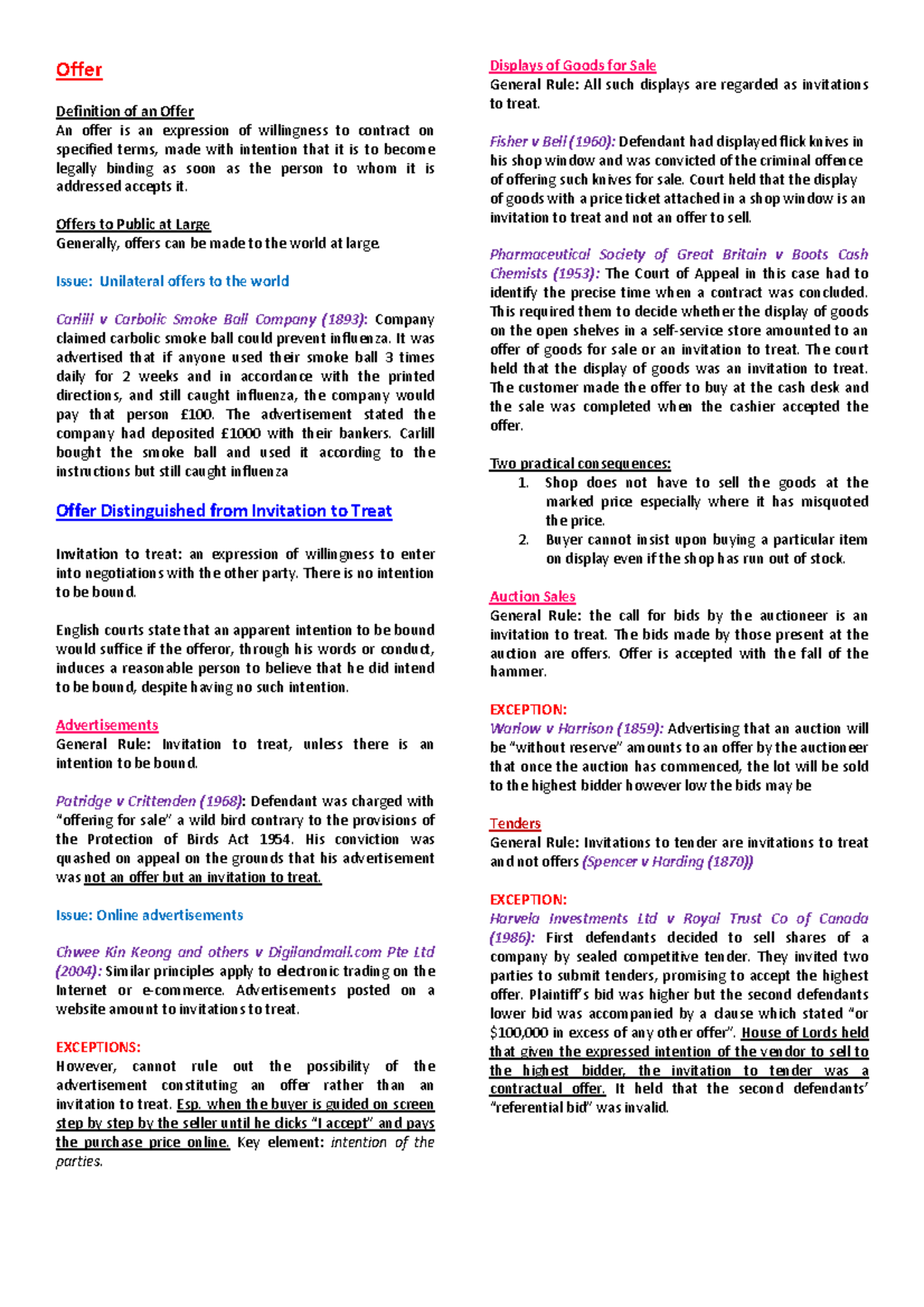 Business Law Notes - Offer Definition of an Offer An offer is an ...