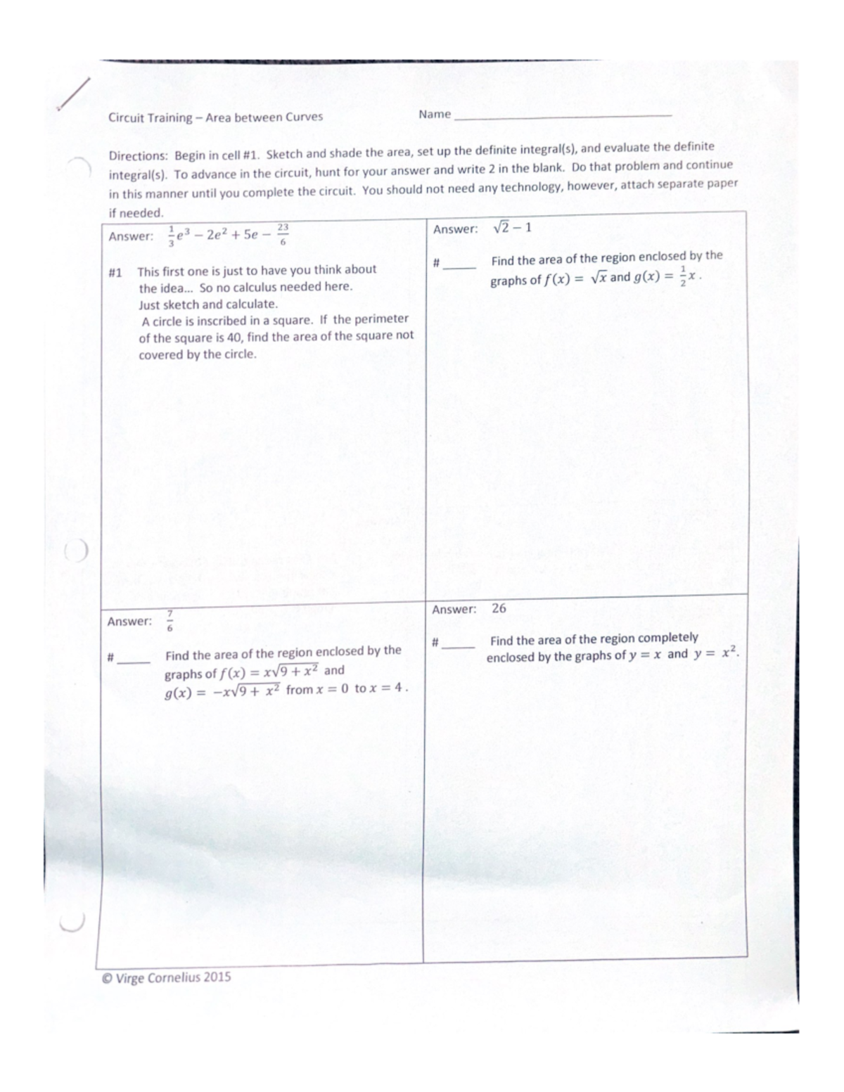 Circuit Training - Area between Curves - MATH 030 - Studocu