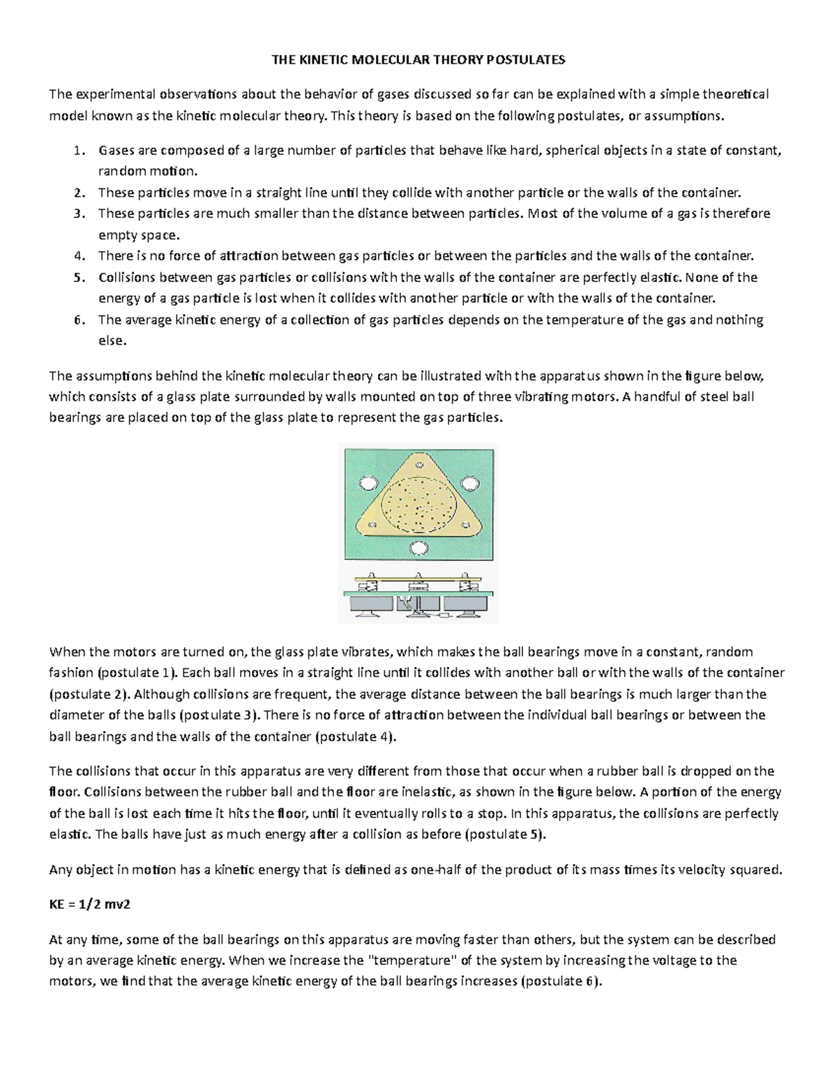 Kinetic molecular theory notes - THE KINETIC MOLECULAR THEORY ...