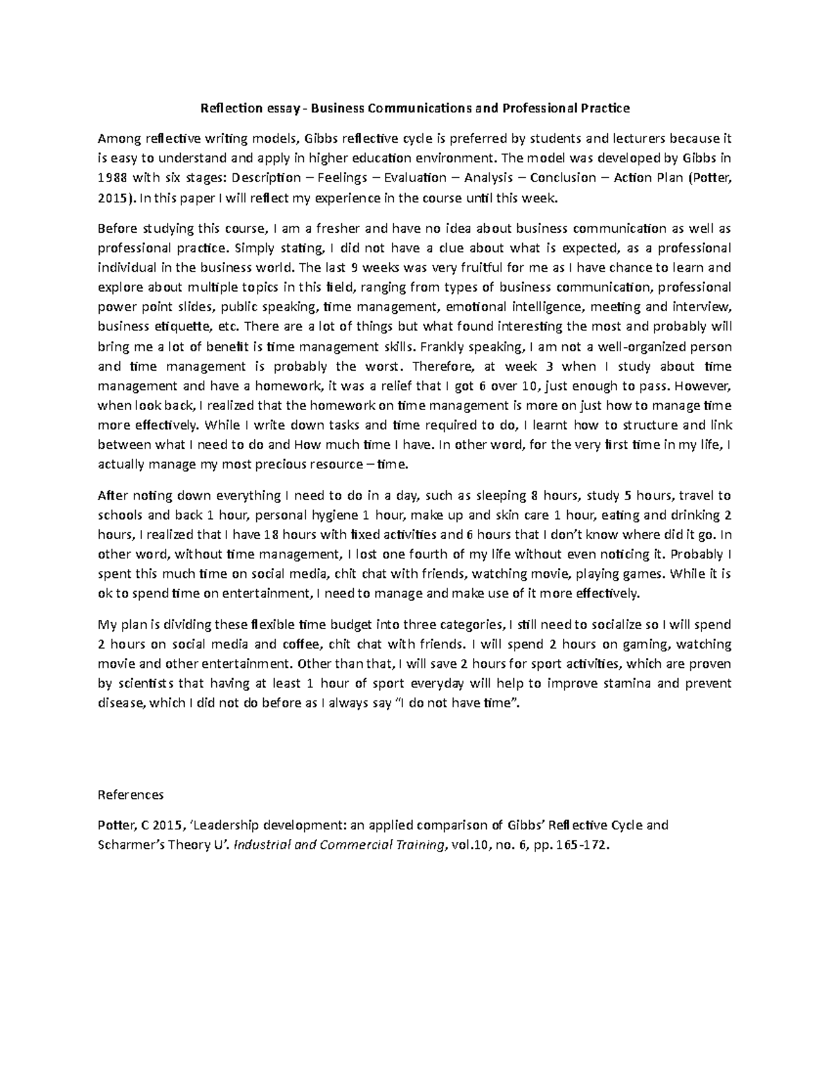 Reflection essay Business Communication individual assignment 30% ...