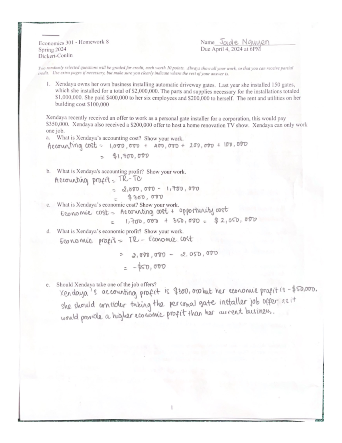 Economics 301 Homework 8 - EC 301 - Studocu