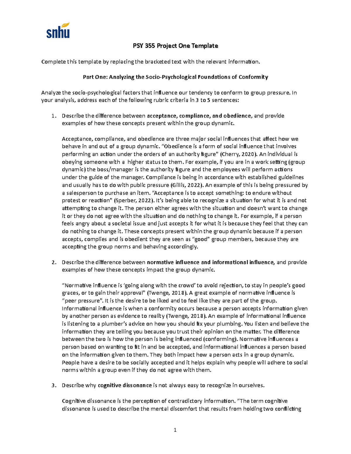 PSY 355 Project One - PSY 355 Project One Template Complete this ...