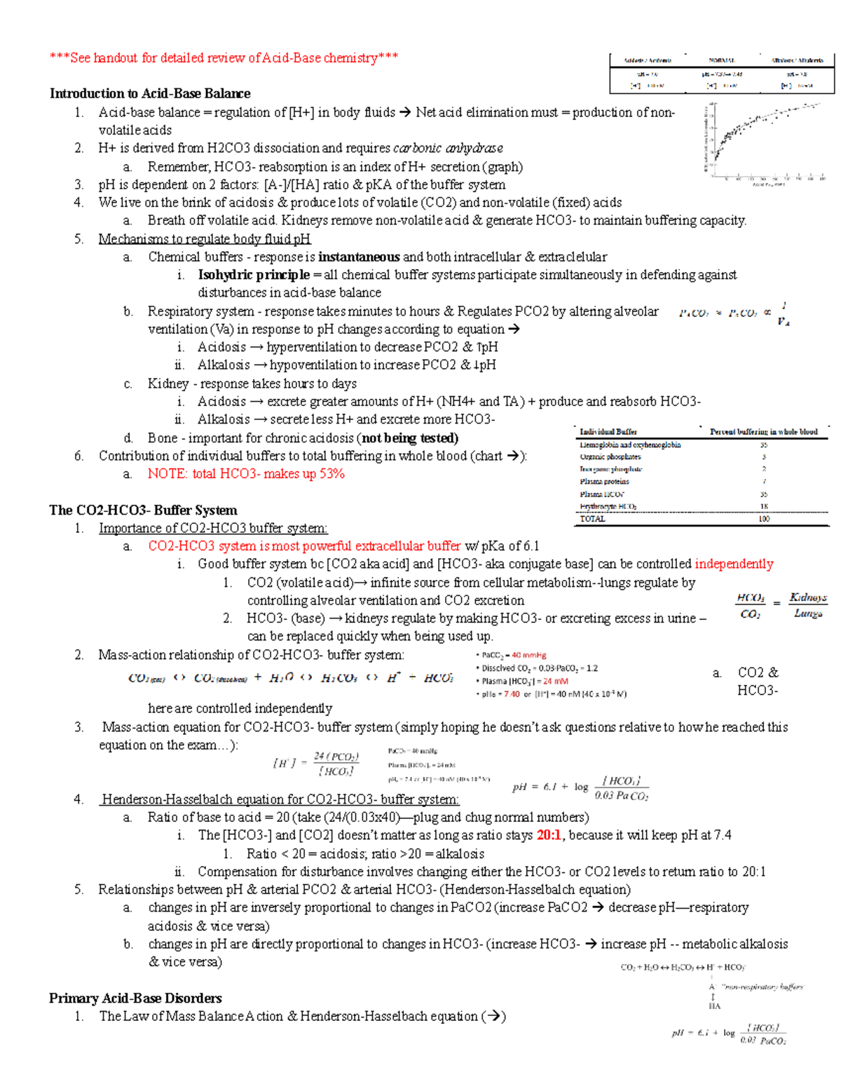 L10 Acid-base balance study guide - See handout for detailed review of ...