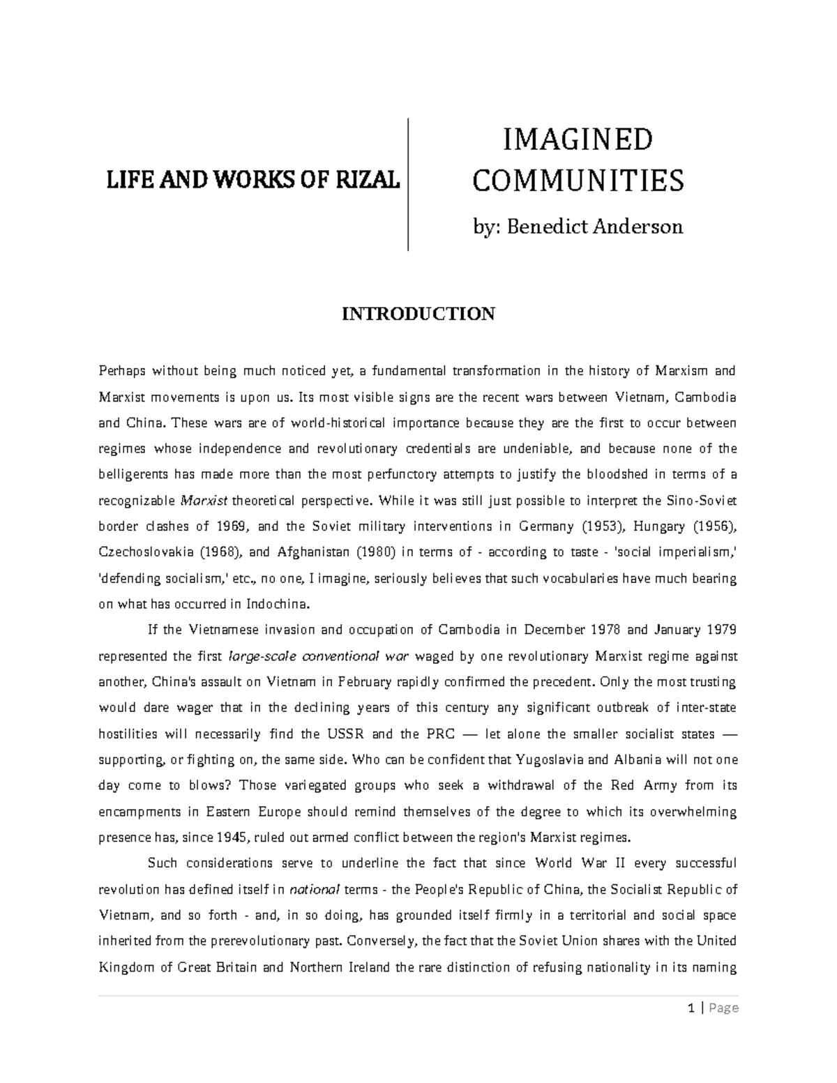 Imagined Communities - nnn - LIFE AND WORKS OF RIZAL IMAGINED ...