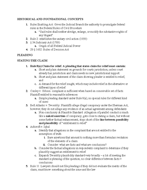 CP Midterm Outline - Class 1 Introduction to Civil Procedure and Due ...