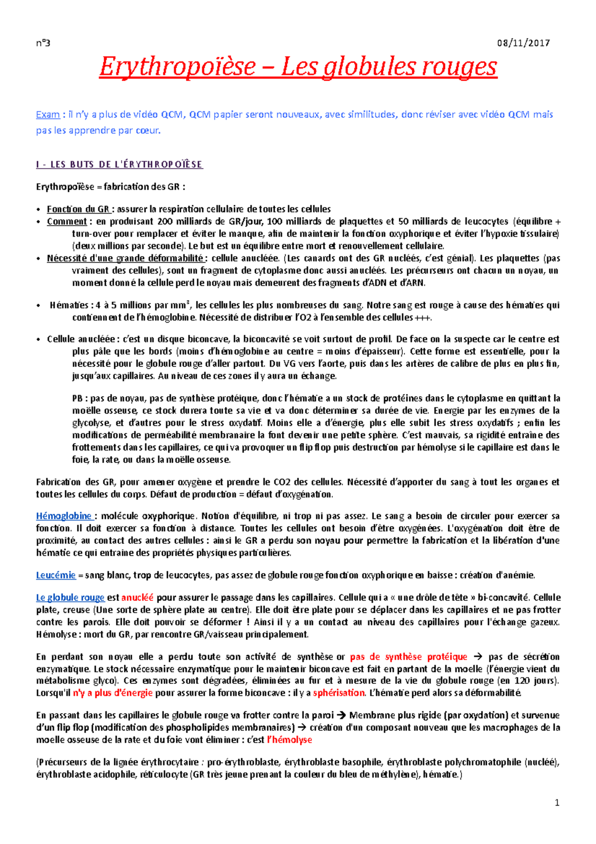 C3 - Erythropoïèse suite - Erythropoïèse – Les globules rouges - Studocu