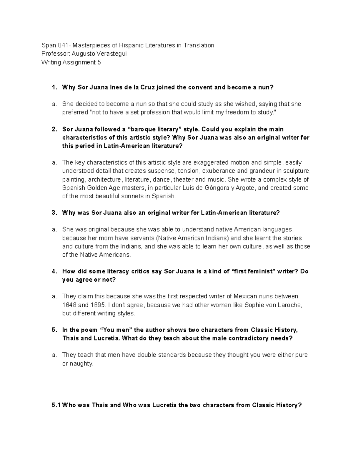 Assignment 5 - Why Sor Juana Ines de la Cruz joined the convent and ...