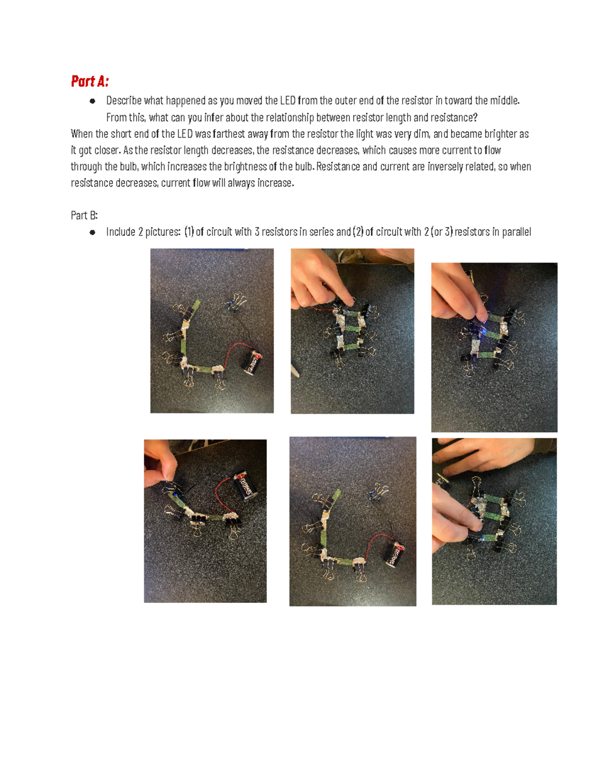 Electricity LAB - lab - Part A: Describe what happened as you moved the ...