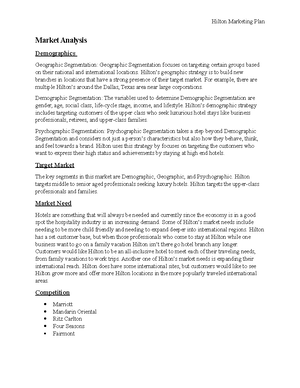 SWOT Analysis - Hilton Marketing Plan SWOT Analysis Strengths ...