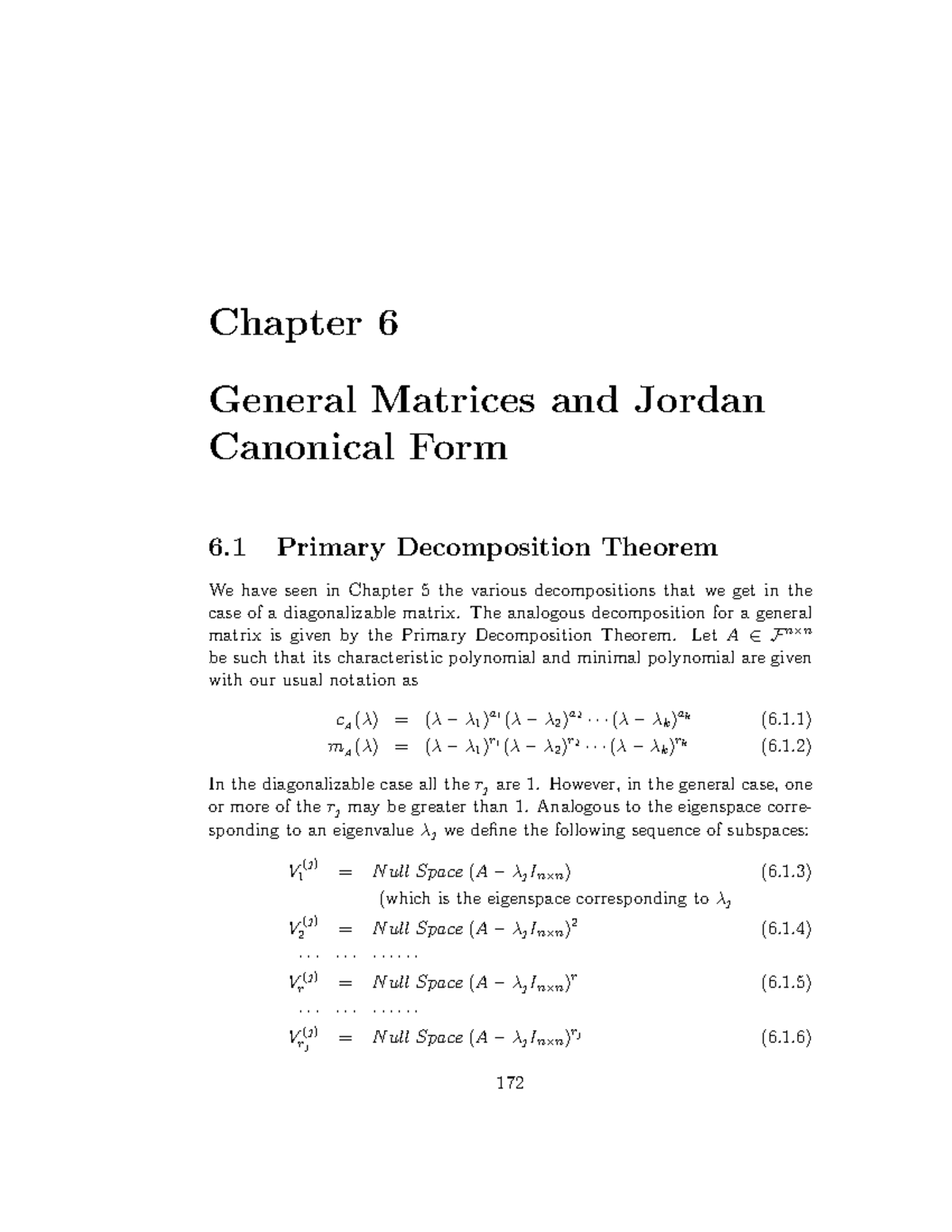 Chapter 6v1 - Chapter 6 General Matrices and Jordan Canonical Form 6 ...