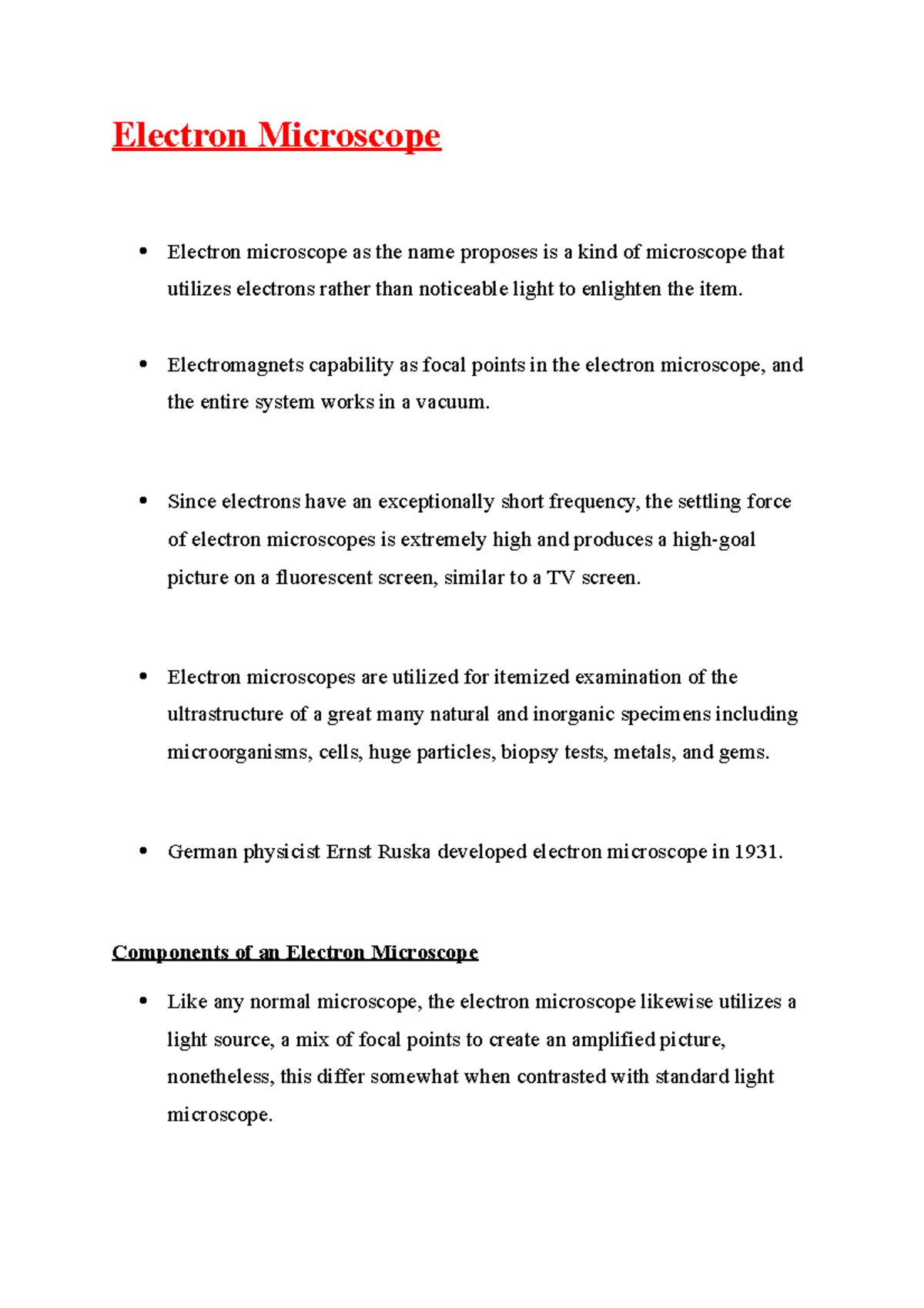 Electron Microscope - INFORMATIVE NOTES - Electron Microscope Electron ...