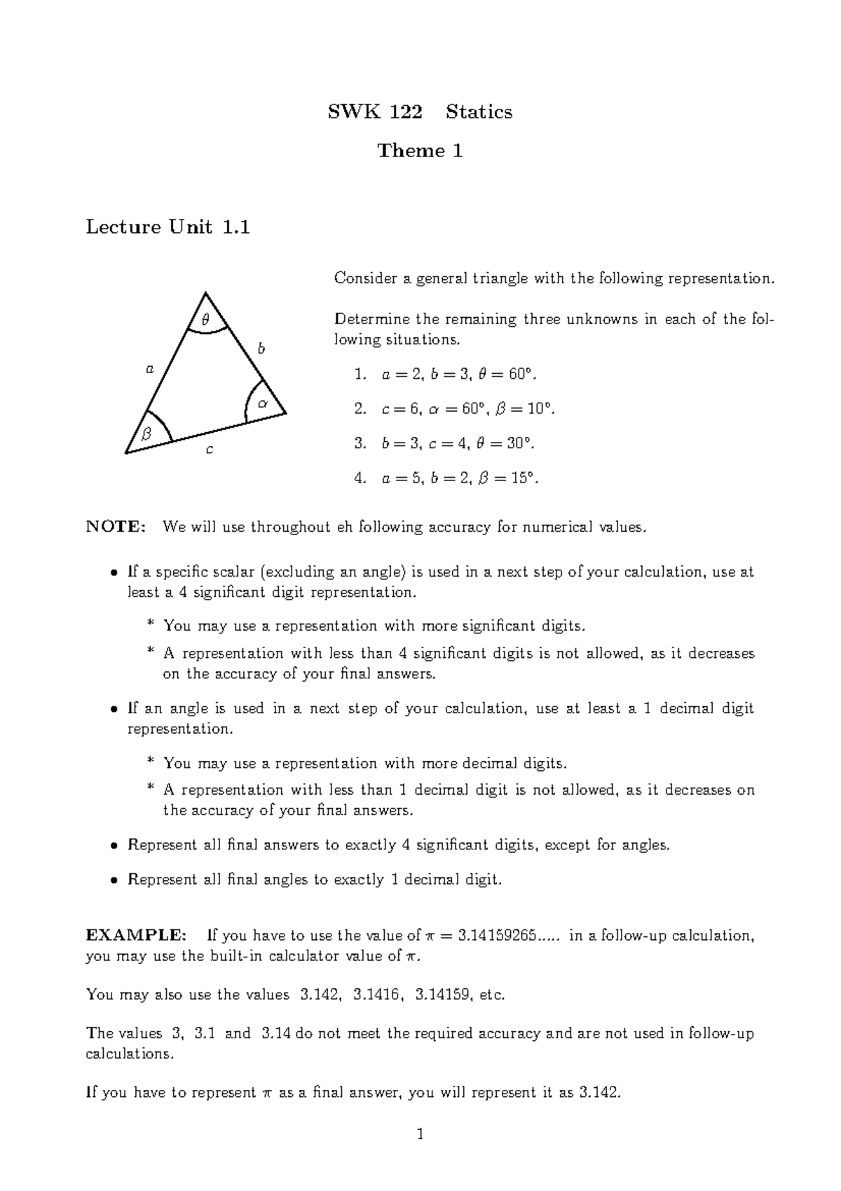 Theme 1 - SWK 122 tutorial worksheet - SWK 122 Statics Theme 1 Lecture Unit 1. Consider a ...