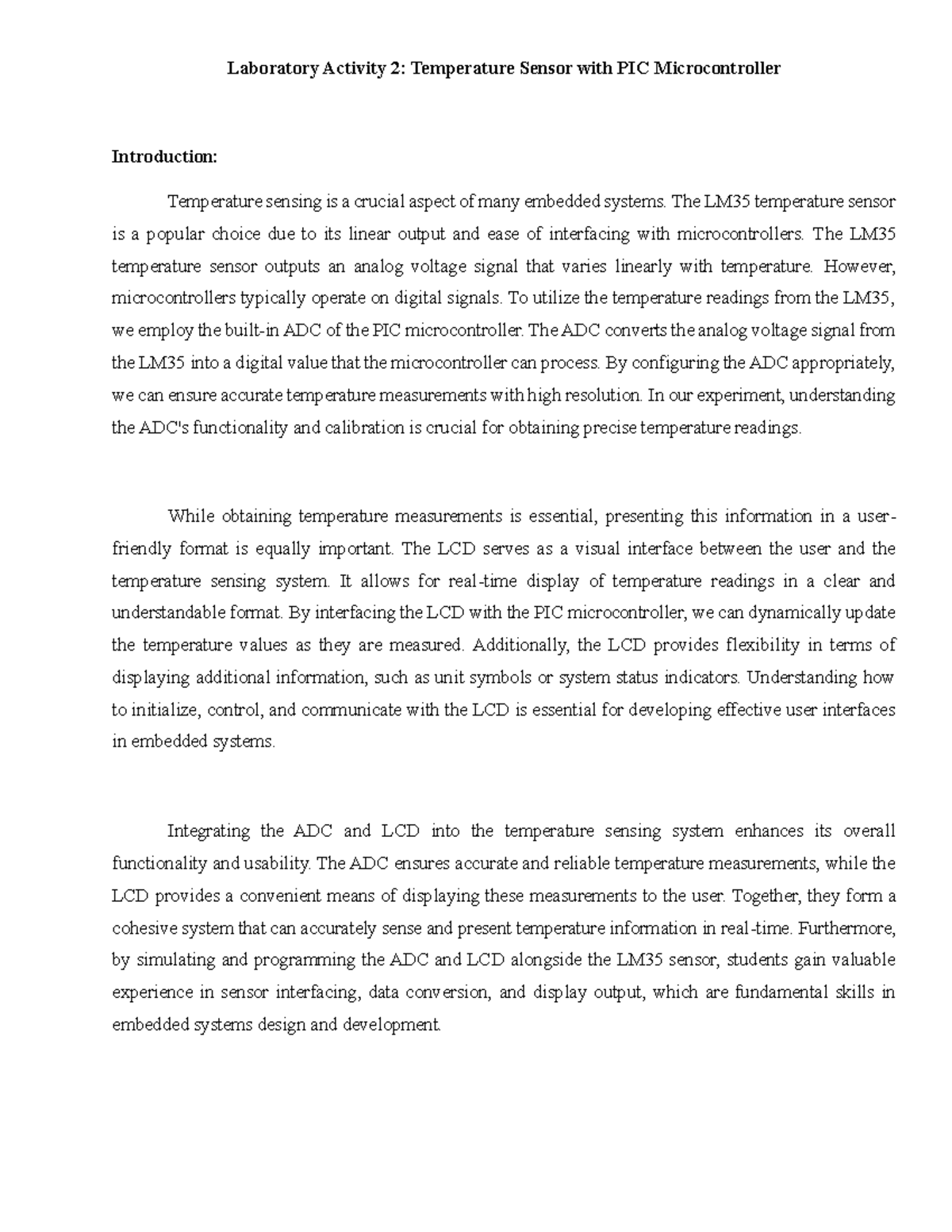 Exercise 2 Temperature Sensor - Laboratory Activity 2 : Temperature Sensor with PIC ...