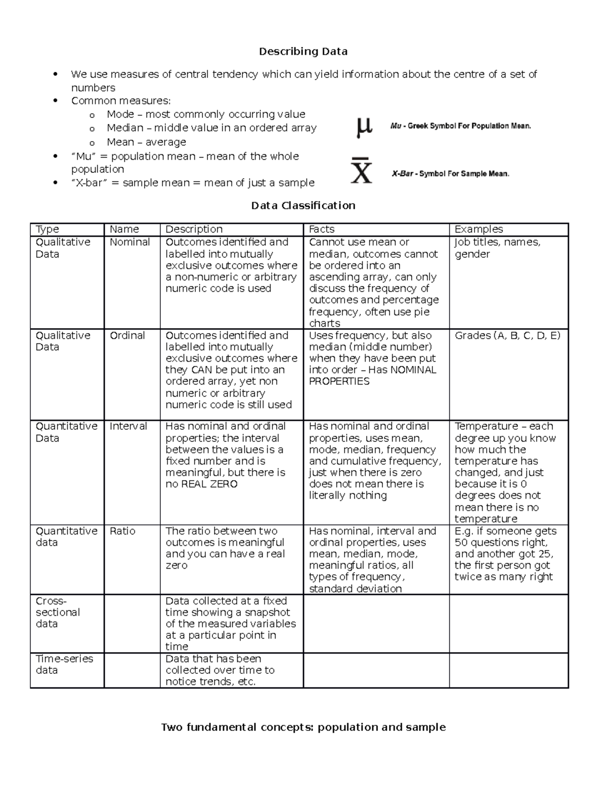Stats notes updated - Describing Data We use measures of central ...