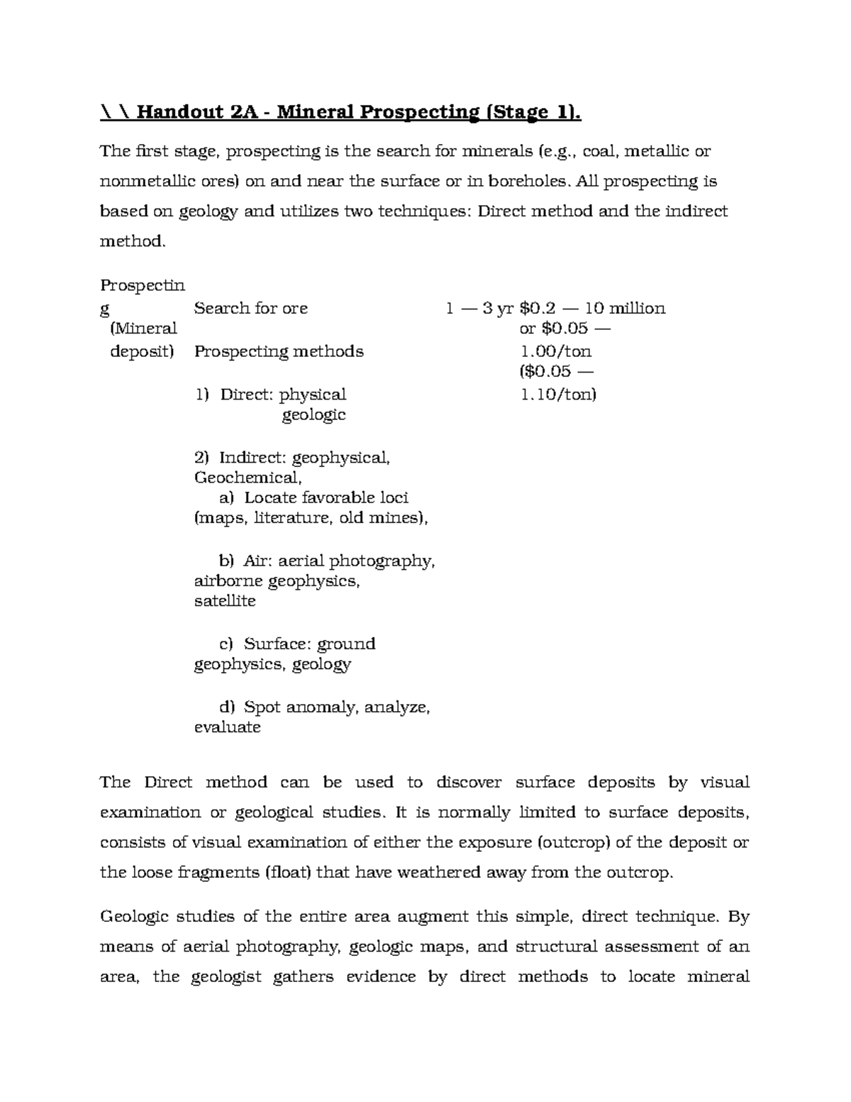 Handout 2a - Introduction to mining Mr zawolo - \ \ Handout 2A ...
