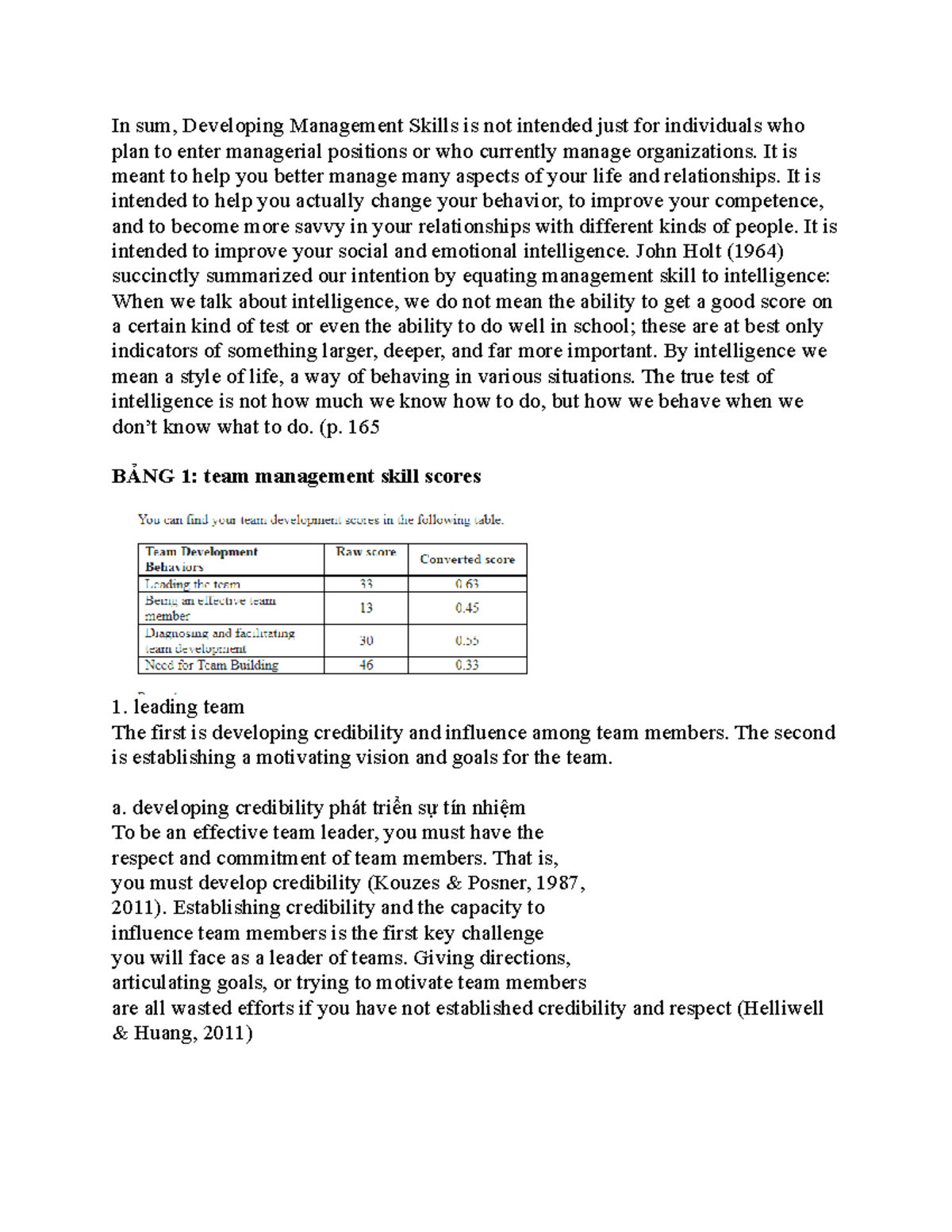 questions for final, tables, short text - In sum, Developing Management ...