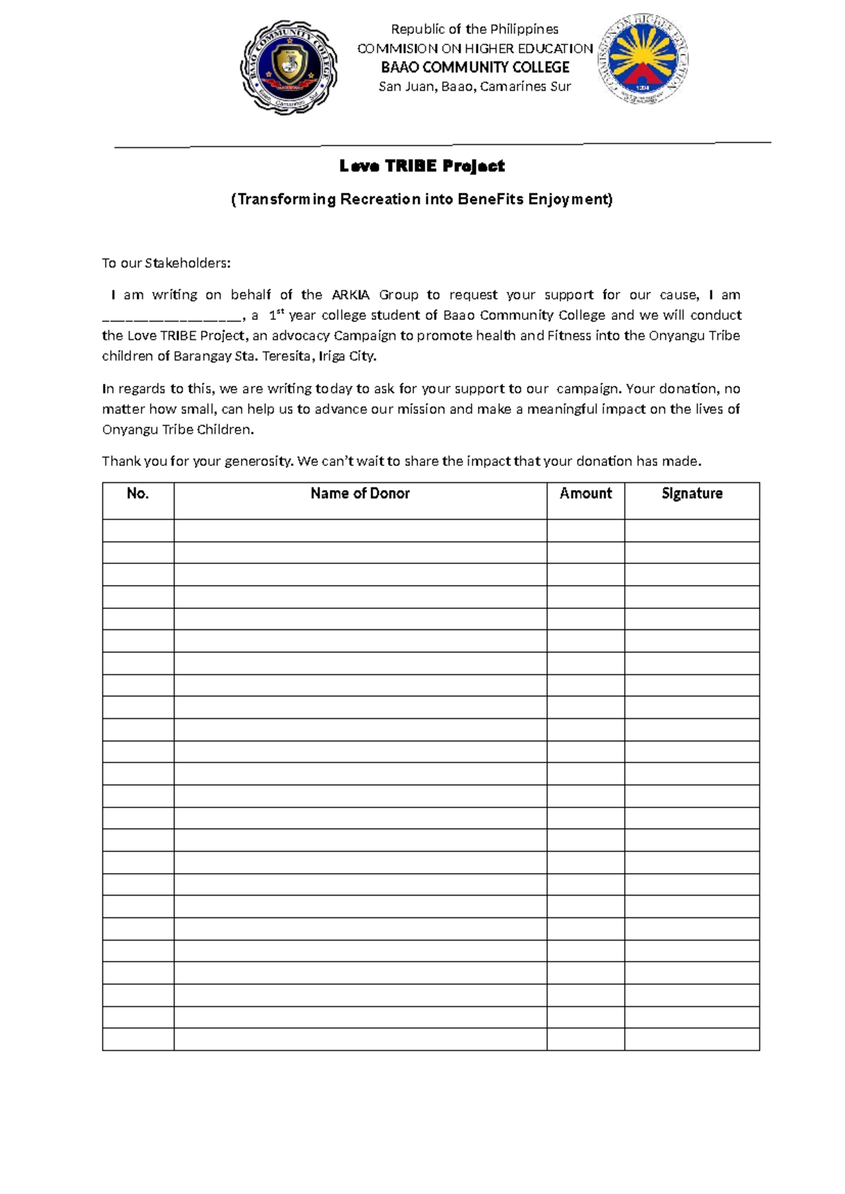 Advocacy solicitation letter - Republic of the Philippines COMMISION ON ...