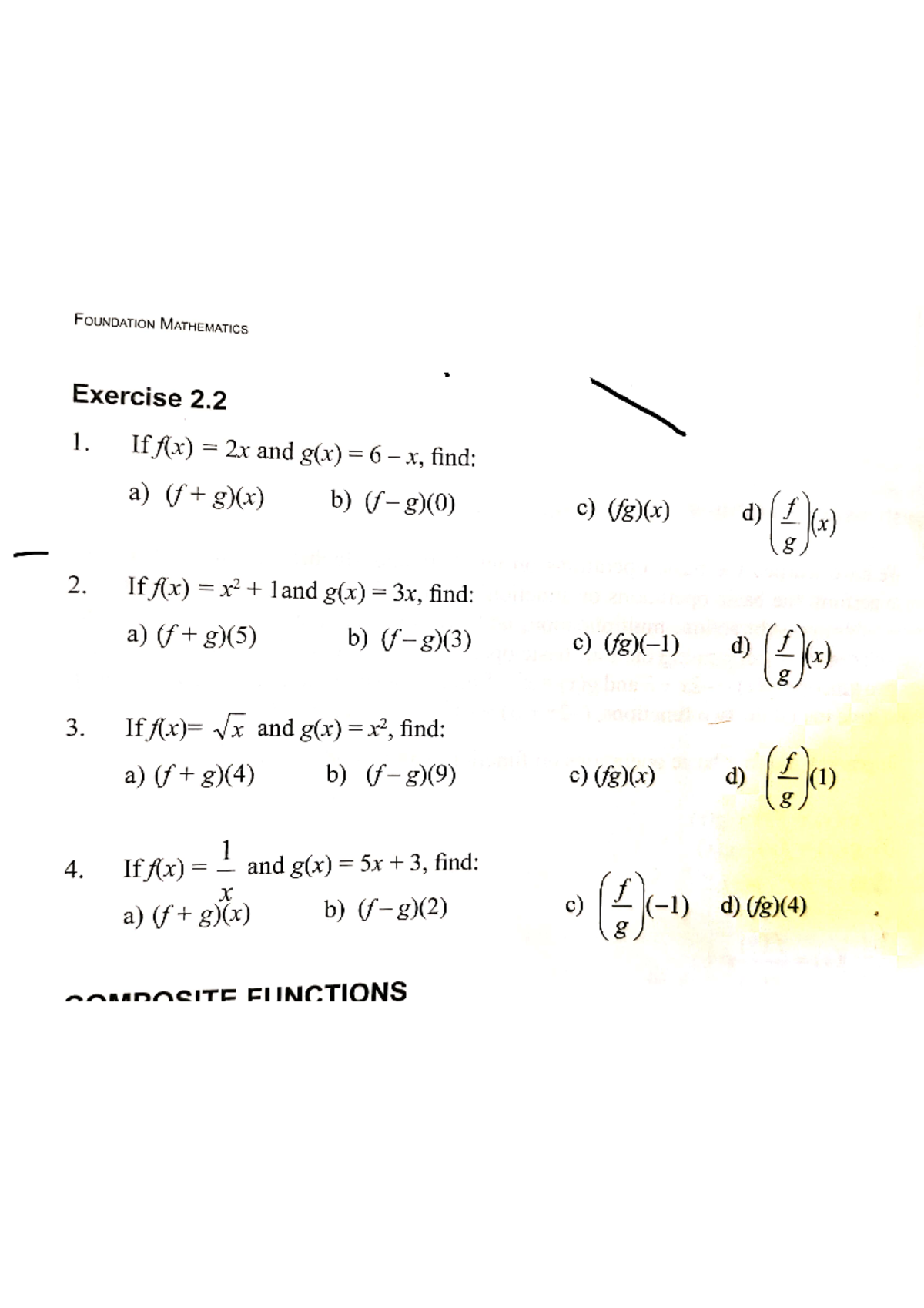 Tutorial operations on functions - FOUNDATION MATHEMATICS Exercise 2 1 ...