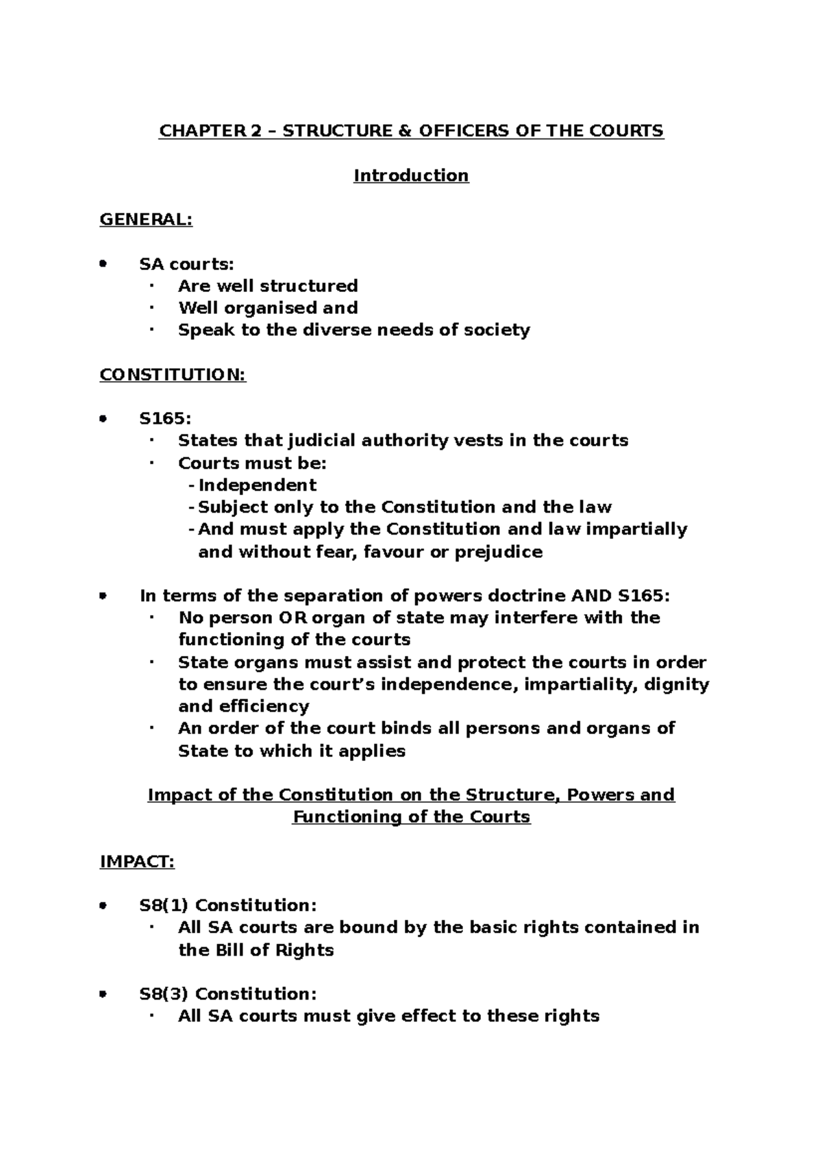 Chapter 2 - Summaries - CHAPTER 2 – STRUCTURE & OFFICERS OF THE COURTS ...