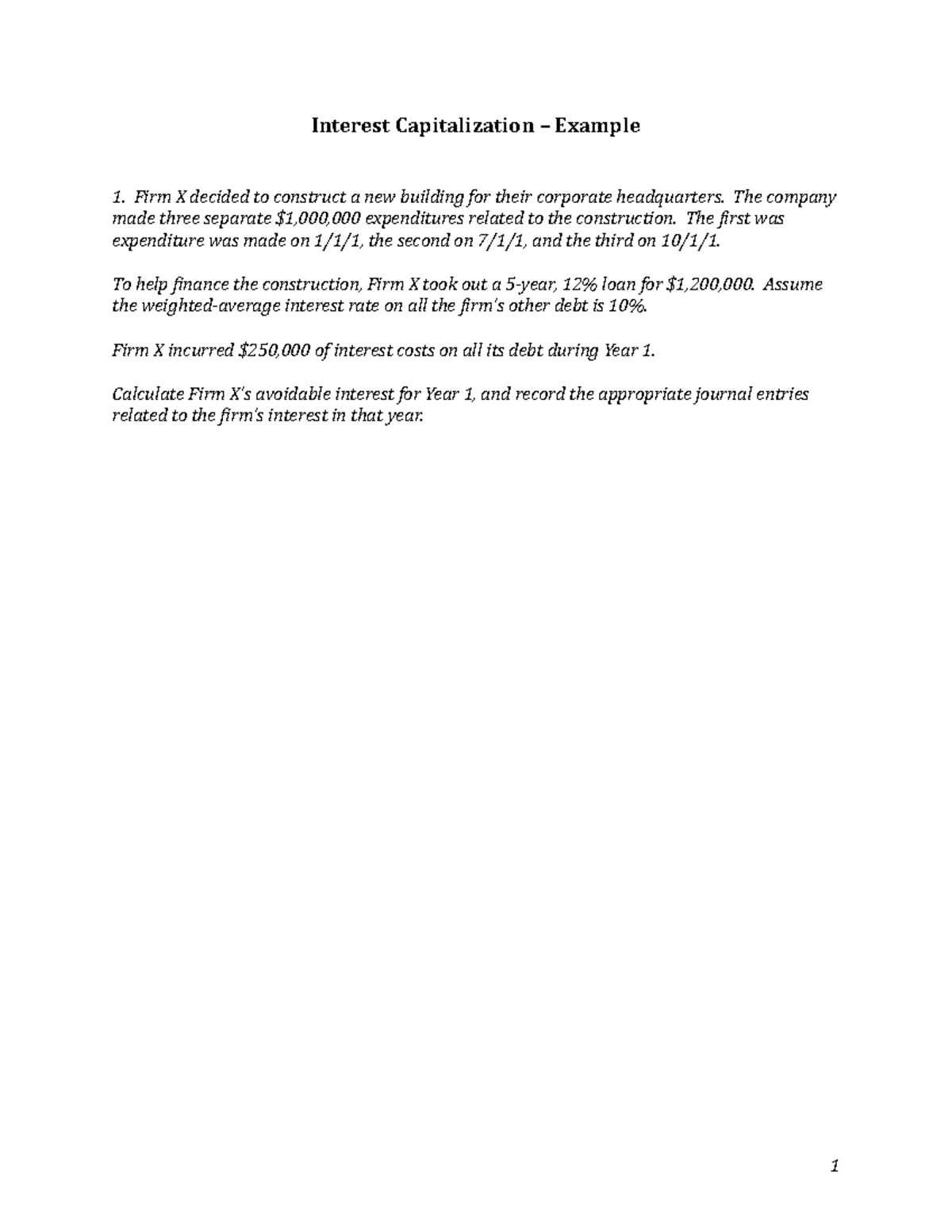 Interest Capitalization - Example - Interest Capitalization – Example ...