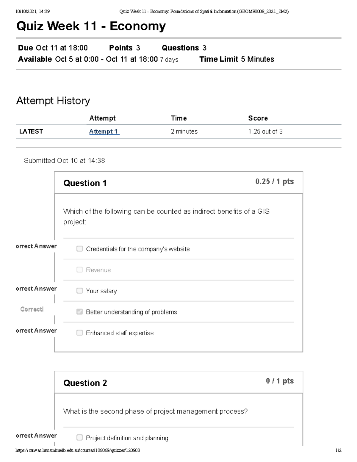 Quiz Week 11 - Economy Foundations of Spatial Information (GEOM90008 2021 SM2) - GEOM90008 - Studocu